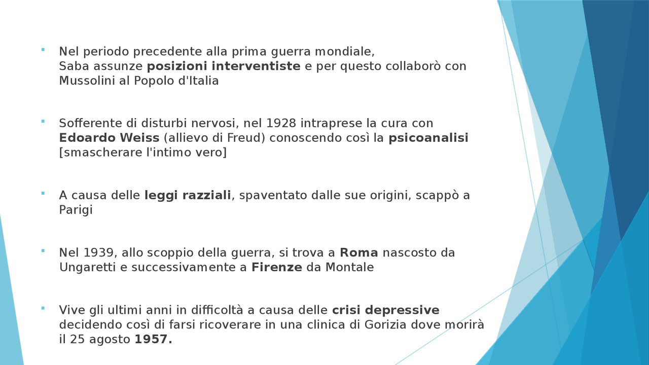 Presentazione Umberto Saba Docsity