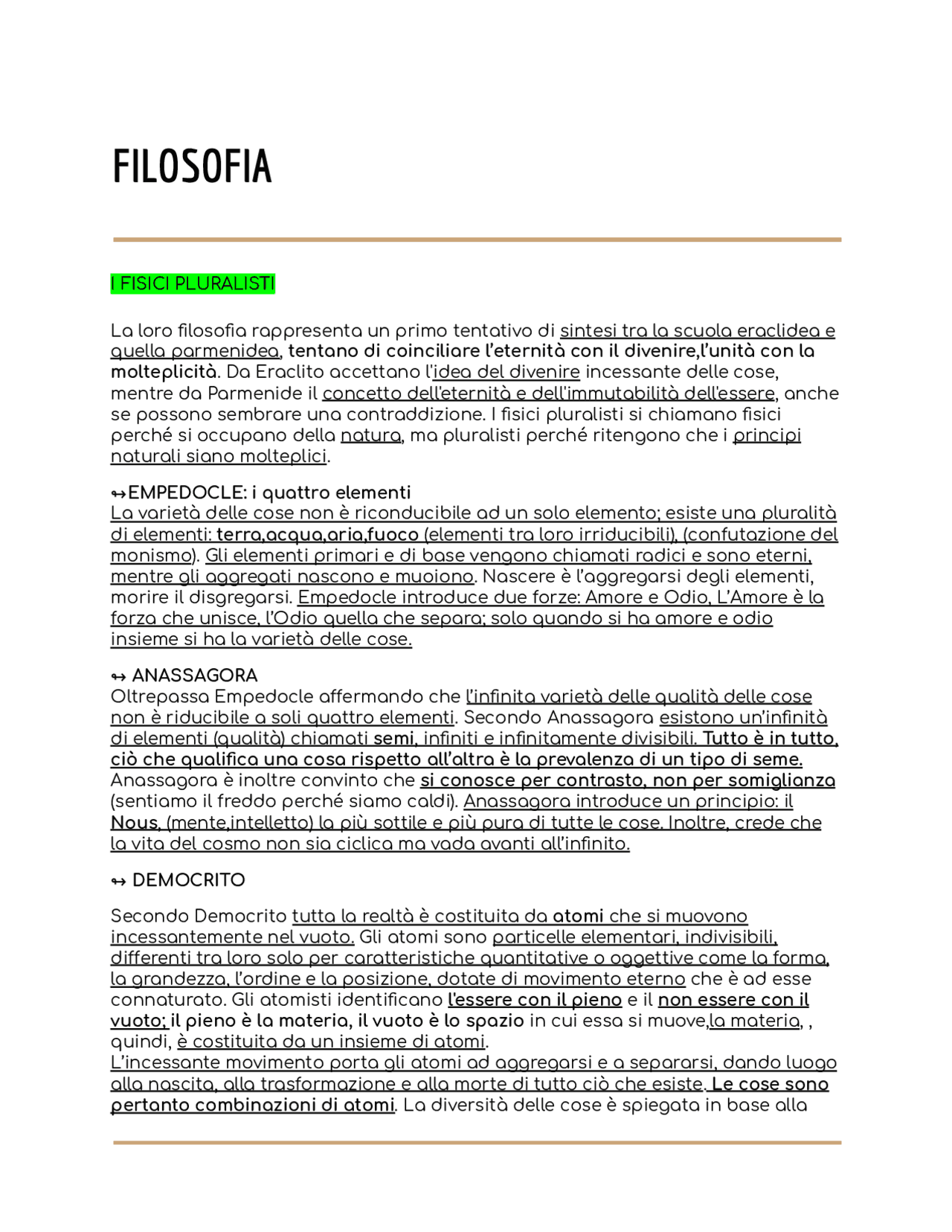 I Fisici Pluralisti Filosofia Docsity