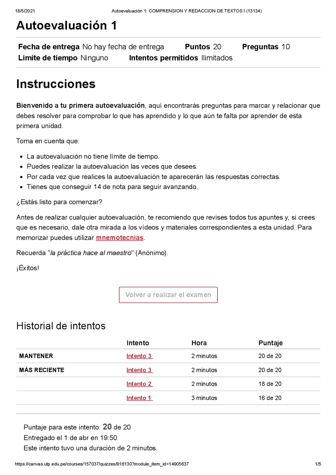 Autoevaluación 1 Comprension Y Redaccion De Textos I 13134