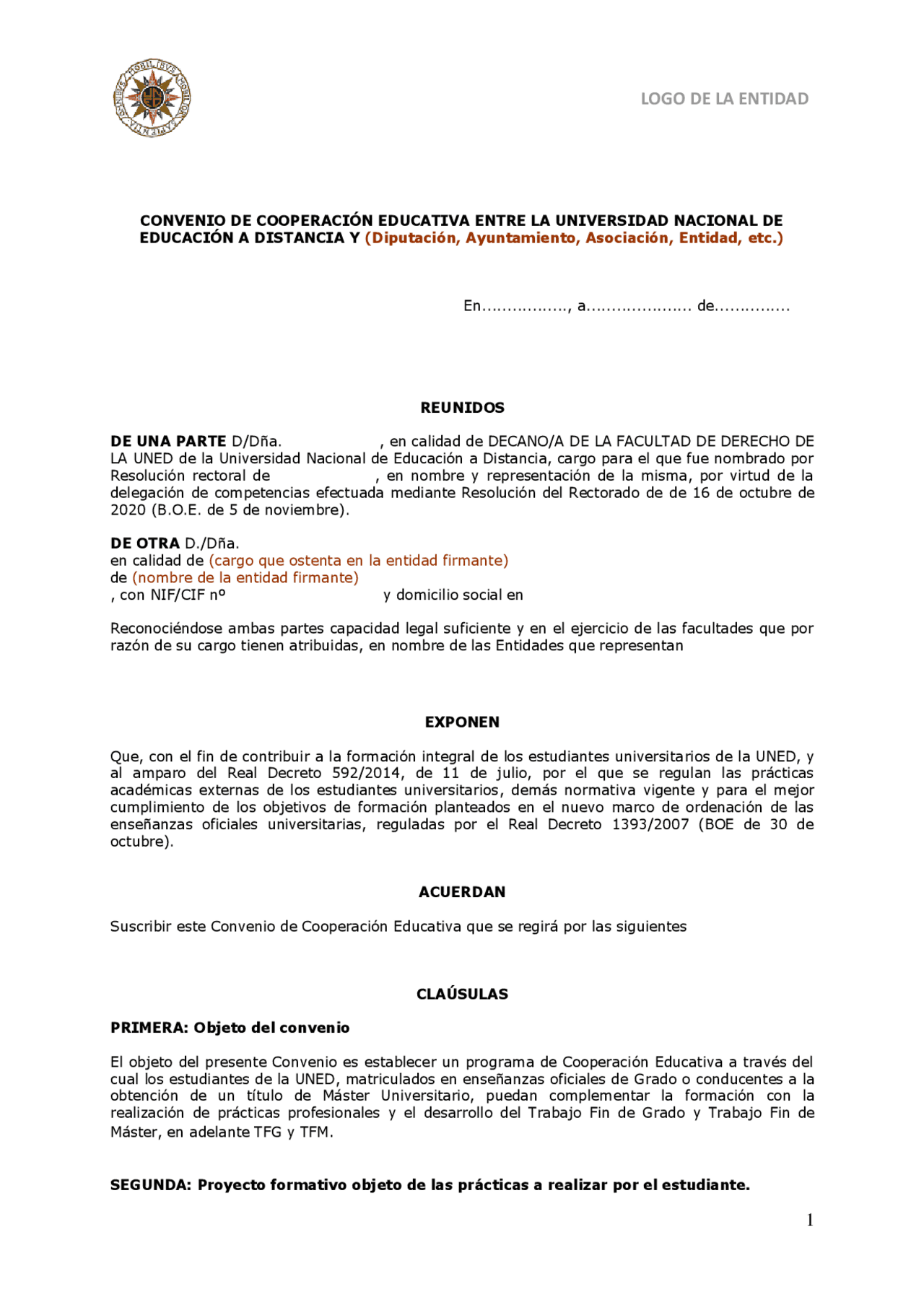 CONVENIO A FIRMAR CON EL TUTOR DE PRACTICAS - Docsity