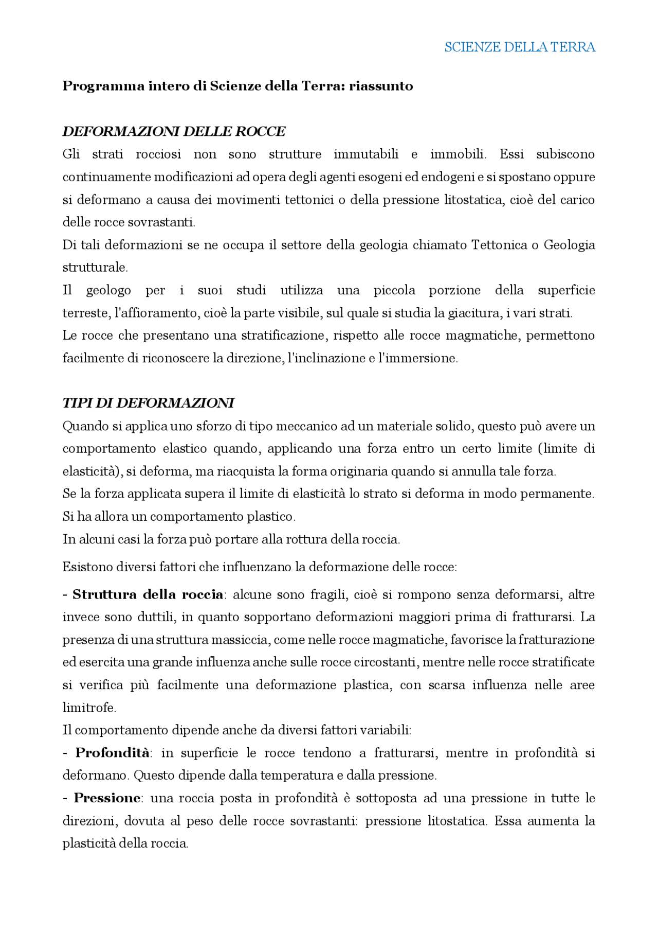 Riassunto Dellintero Programma Di Scienze Della Terra 5° Anno Liceo