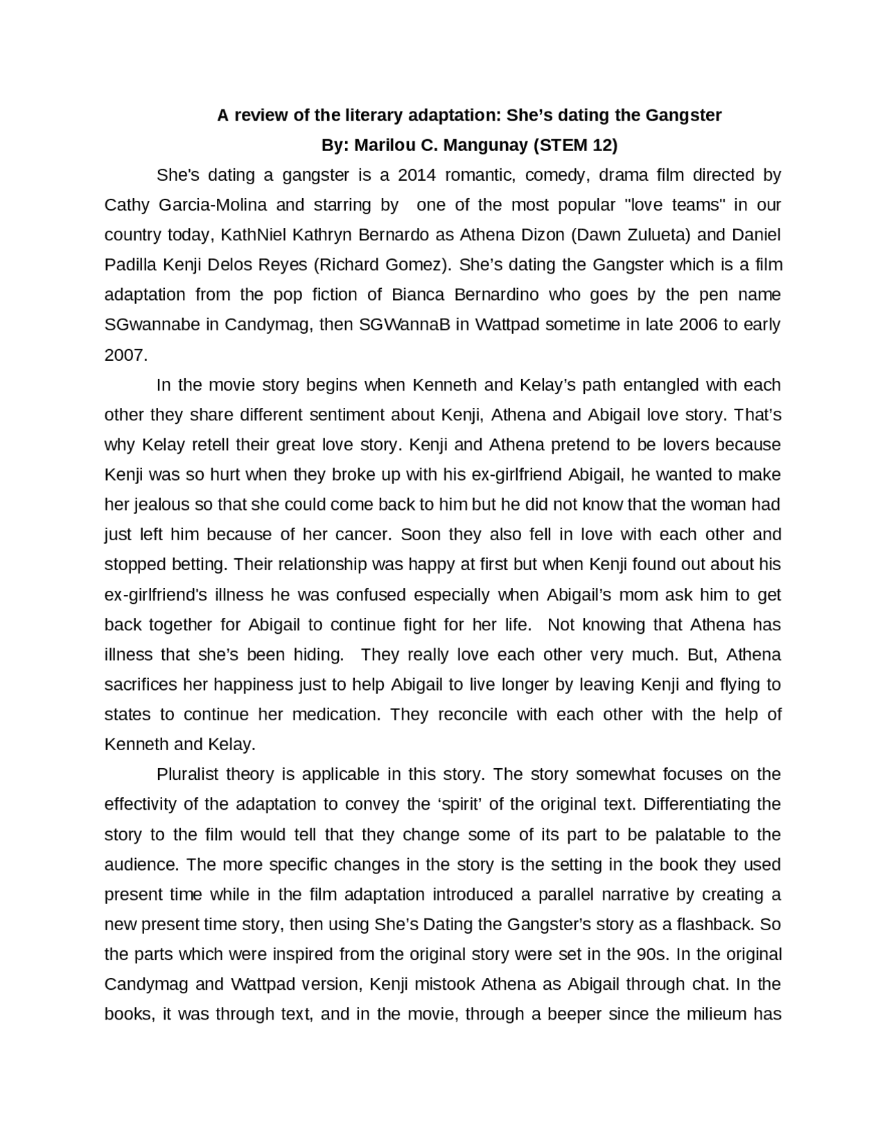 Literary Adaptation review - Docsity