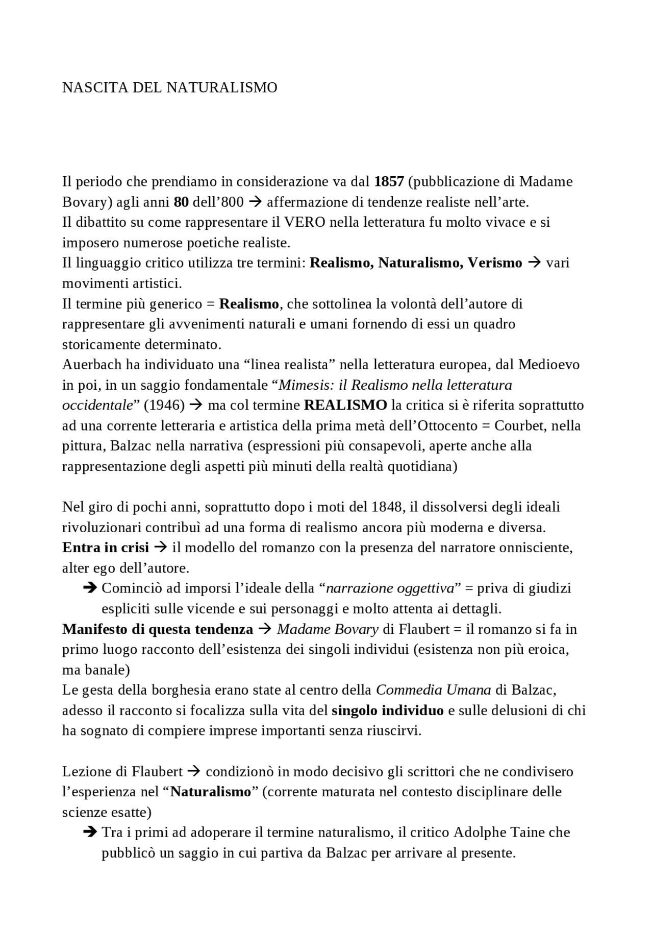 Schema Naturalismo e Verismo | Schemi e mappe concettuali di Letteratura Italiana - Docsity