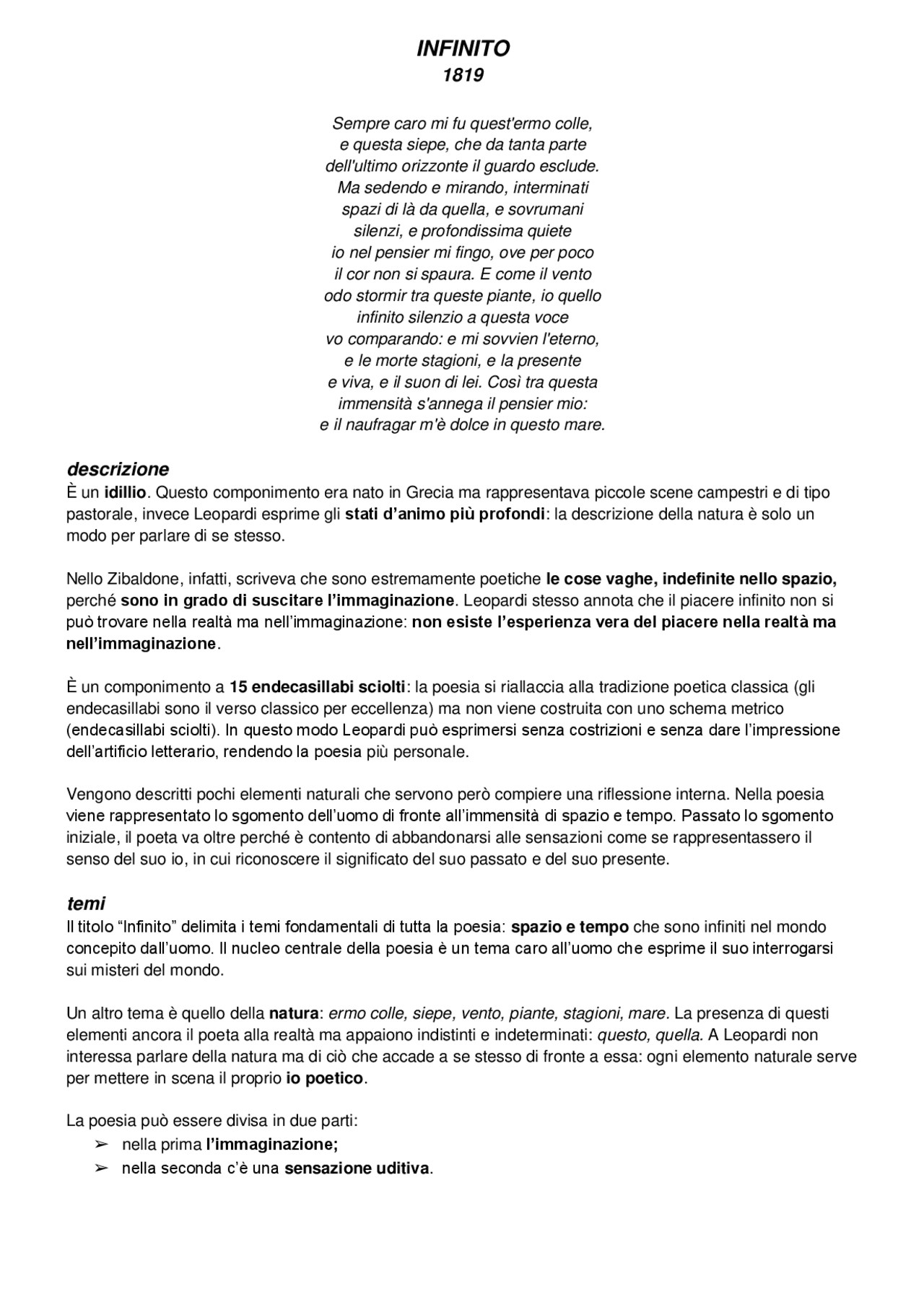 Linfinito G Leopardi Docsity