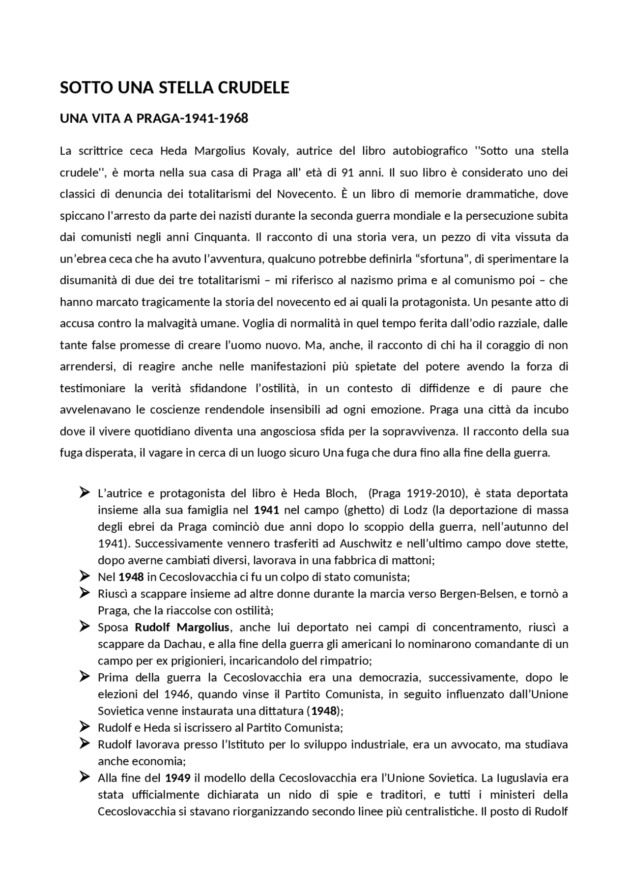Sotto Una Stella Crudele Docsity