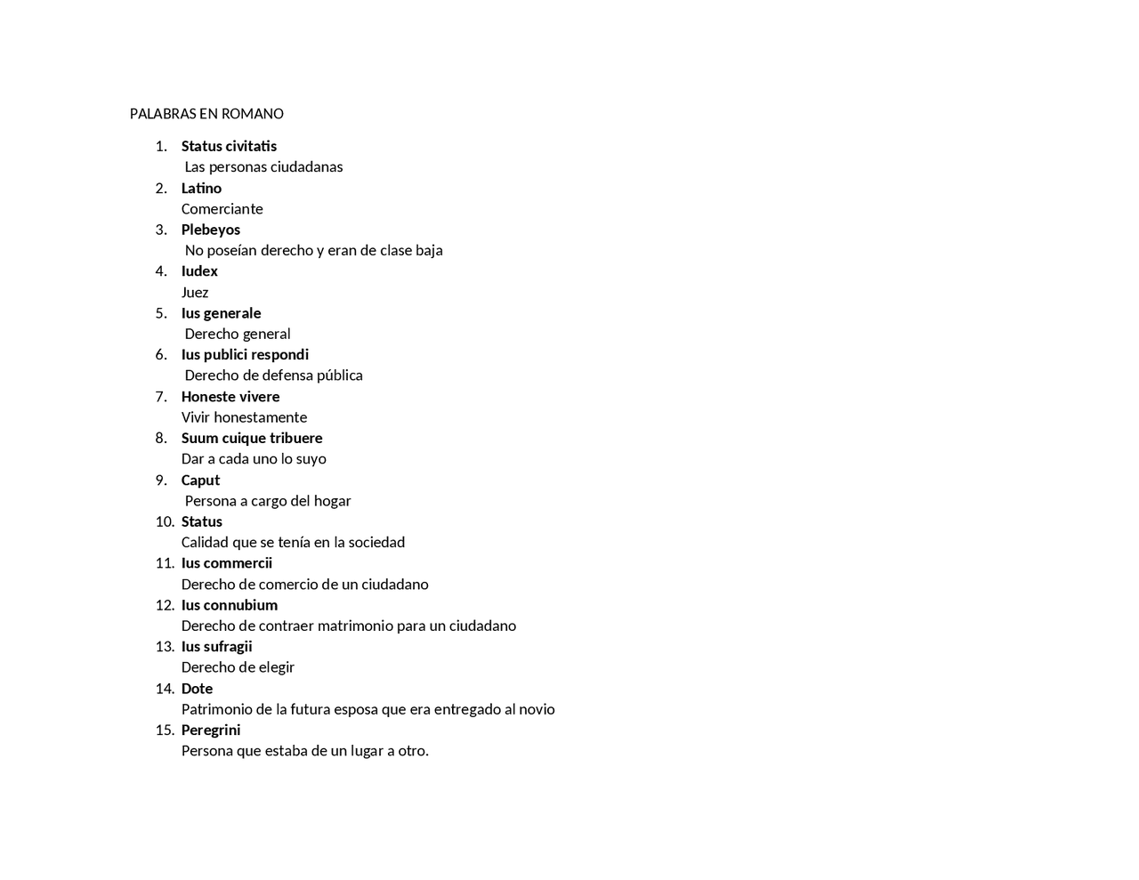 Palabras en romano del libro derecho romano julio iglesias - Docsity