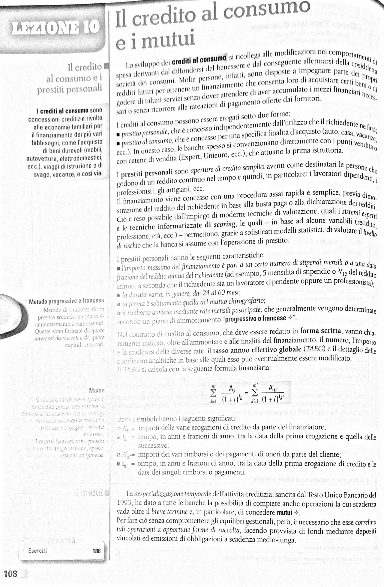 Il credito al consumo e i mutui - Docsity