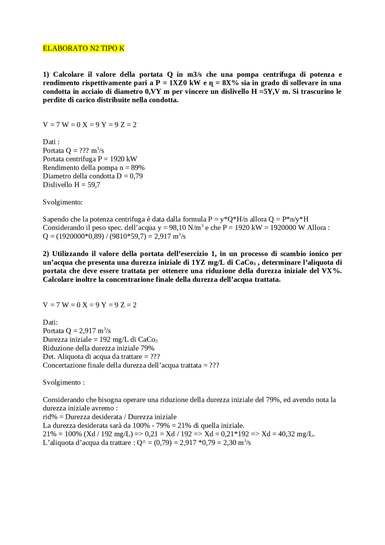 Ingegneria Ambientale Elaborato 1 Docsity