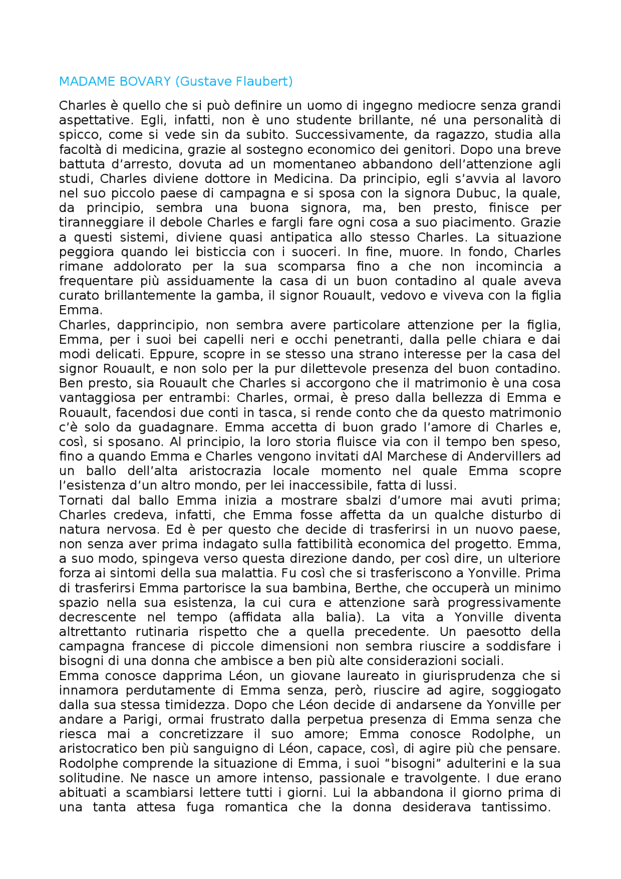 Madame Bovary Di Gustave Flaubert Docsity