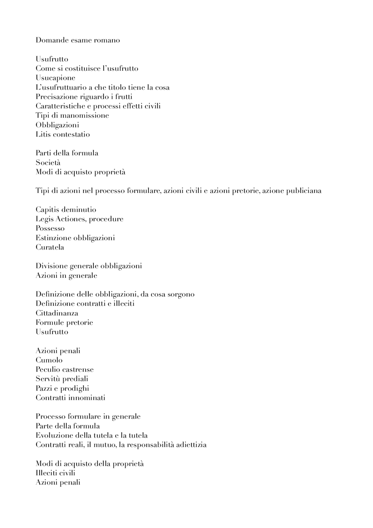 Domande Desame Diritto Romano Viarengo E Assistenti Docsity