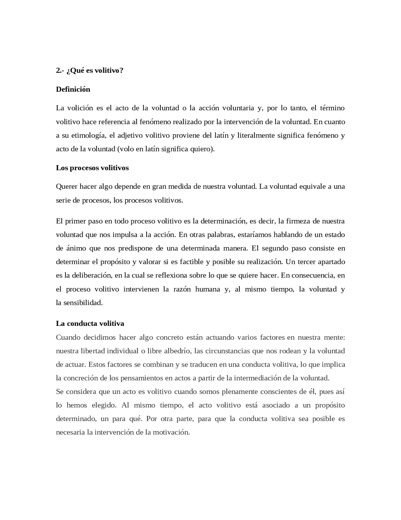 DEFINICION DE VOLITIVO Y SU RELACION CON VOLUNTAD - Docsity