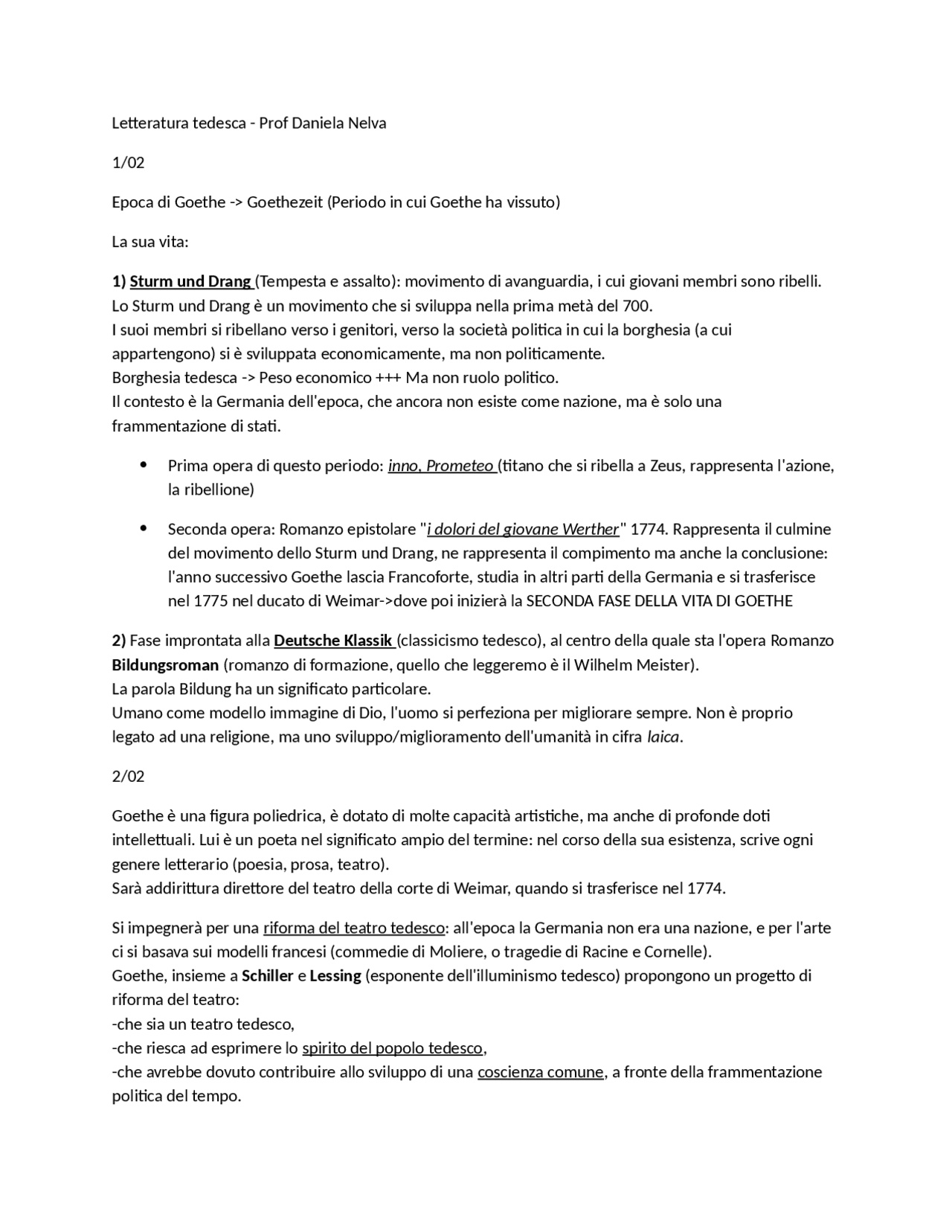 Appunti Di Letteratura Tedesca Docsity