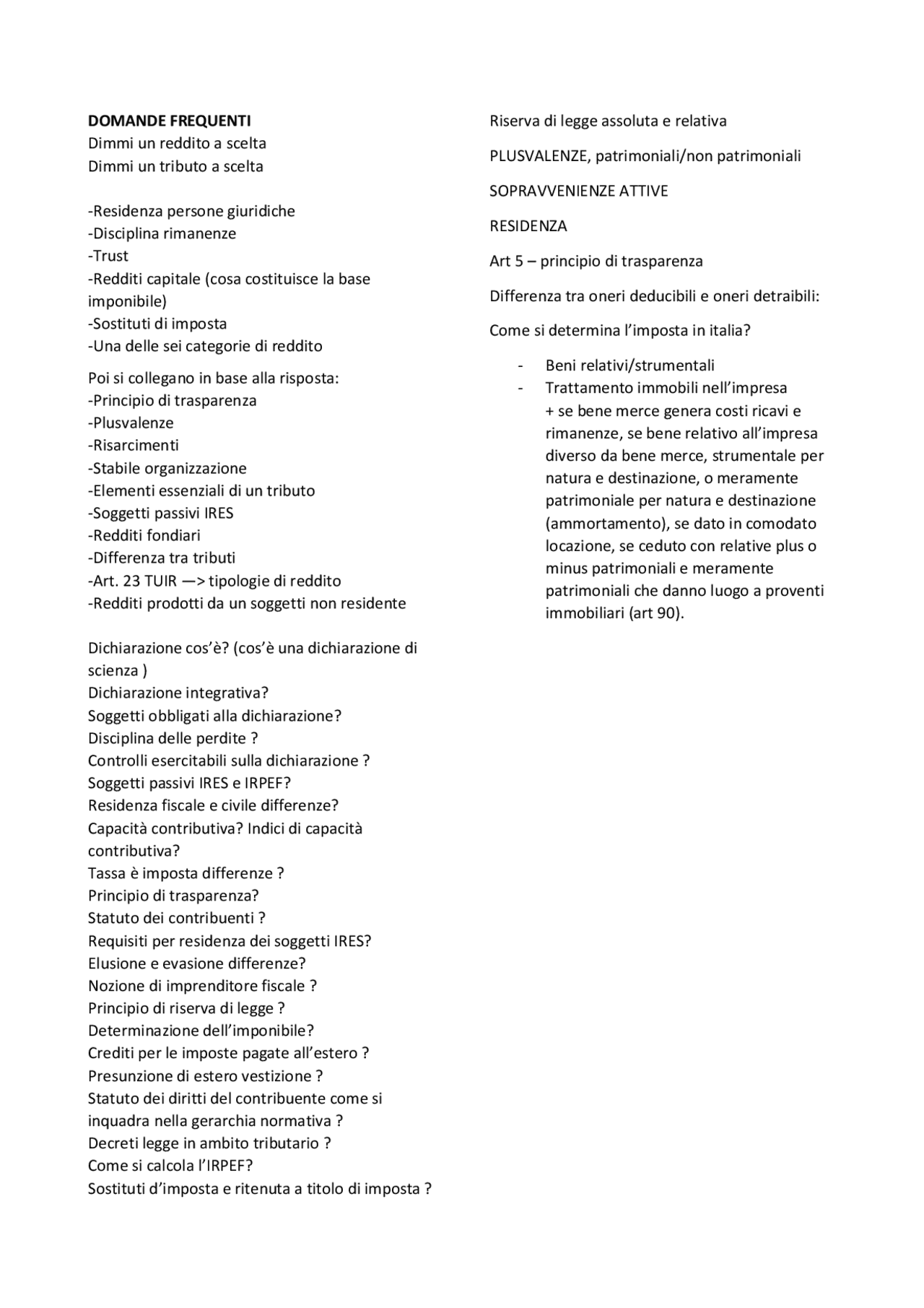 Domande esame diritto tributario - Docsity