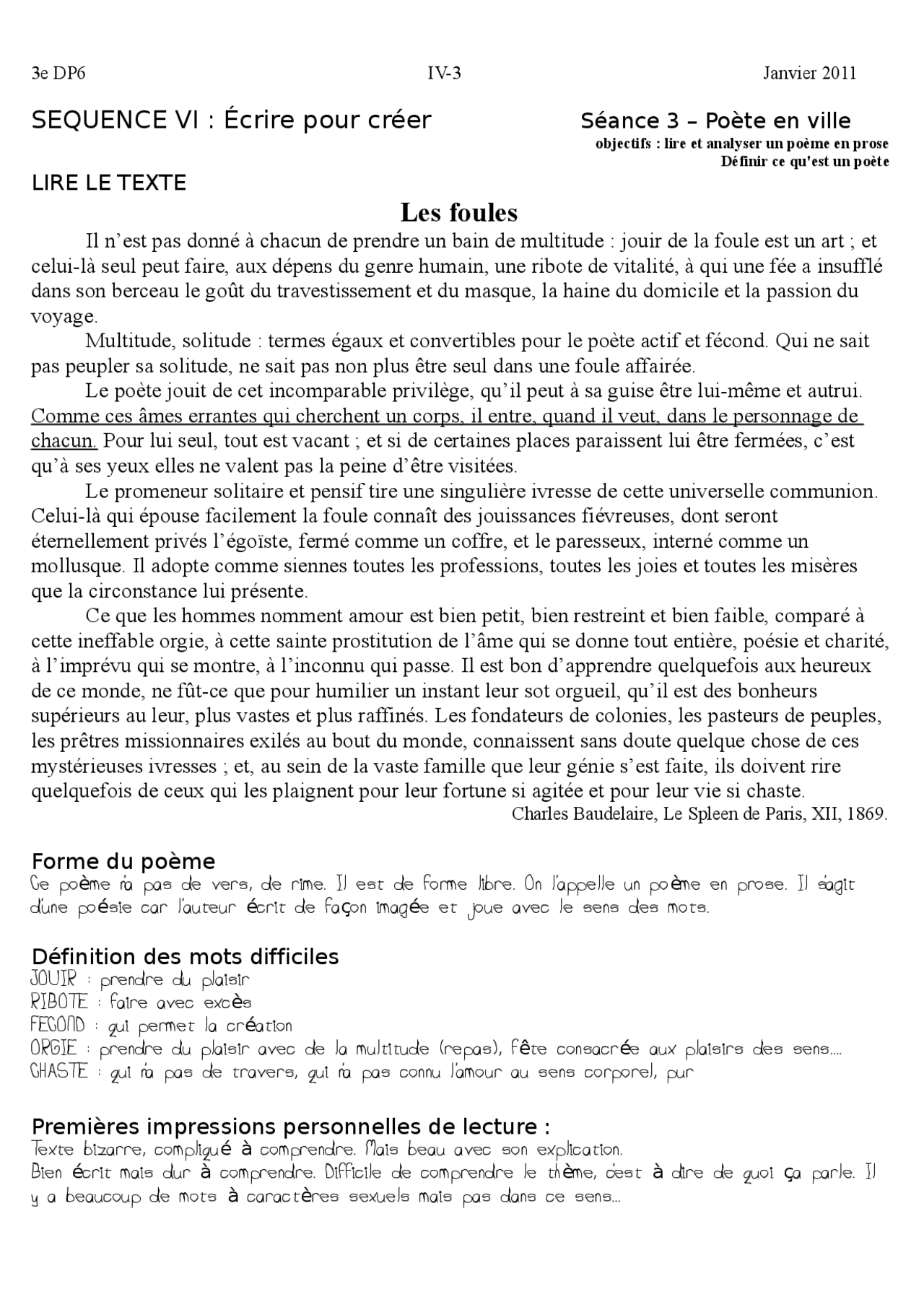 Baudelaire, Les foules: analyse | Lectures Littérature | Docsity