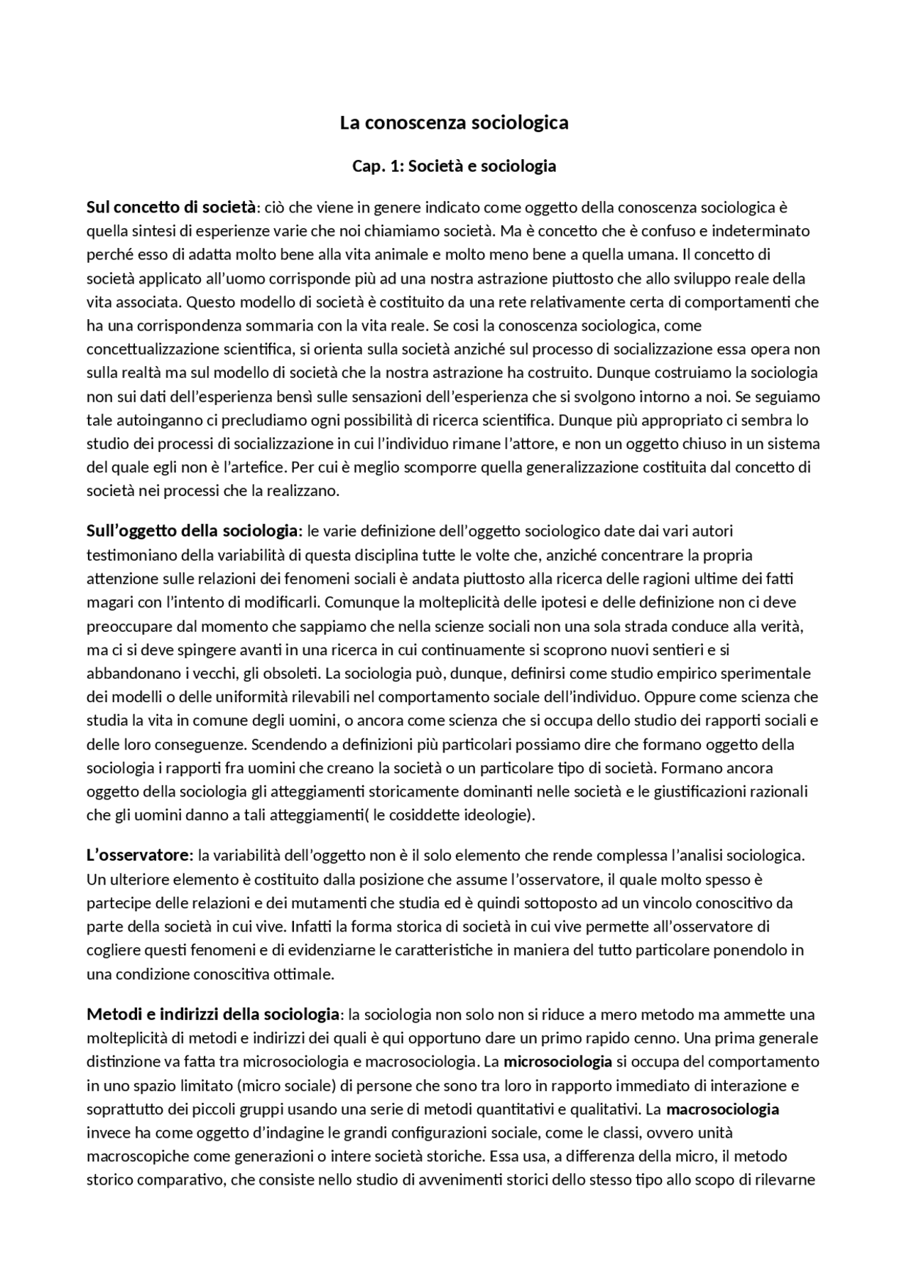 Carlo Mongardini La Conoscenza Sociologica Docsity