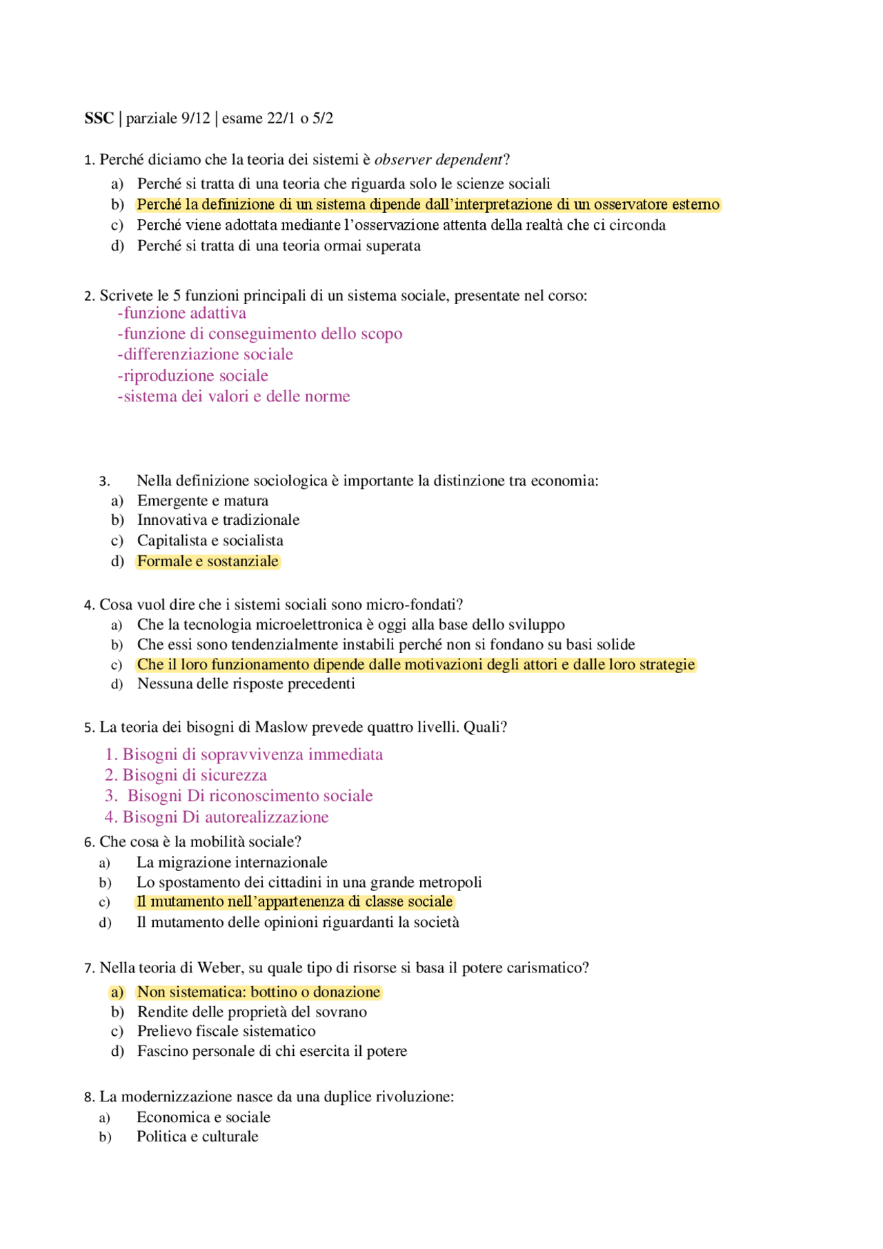 Domande Sistemi Sociali Comparati Con Risposte Prove Desame Di