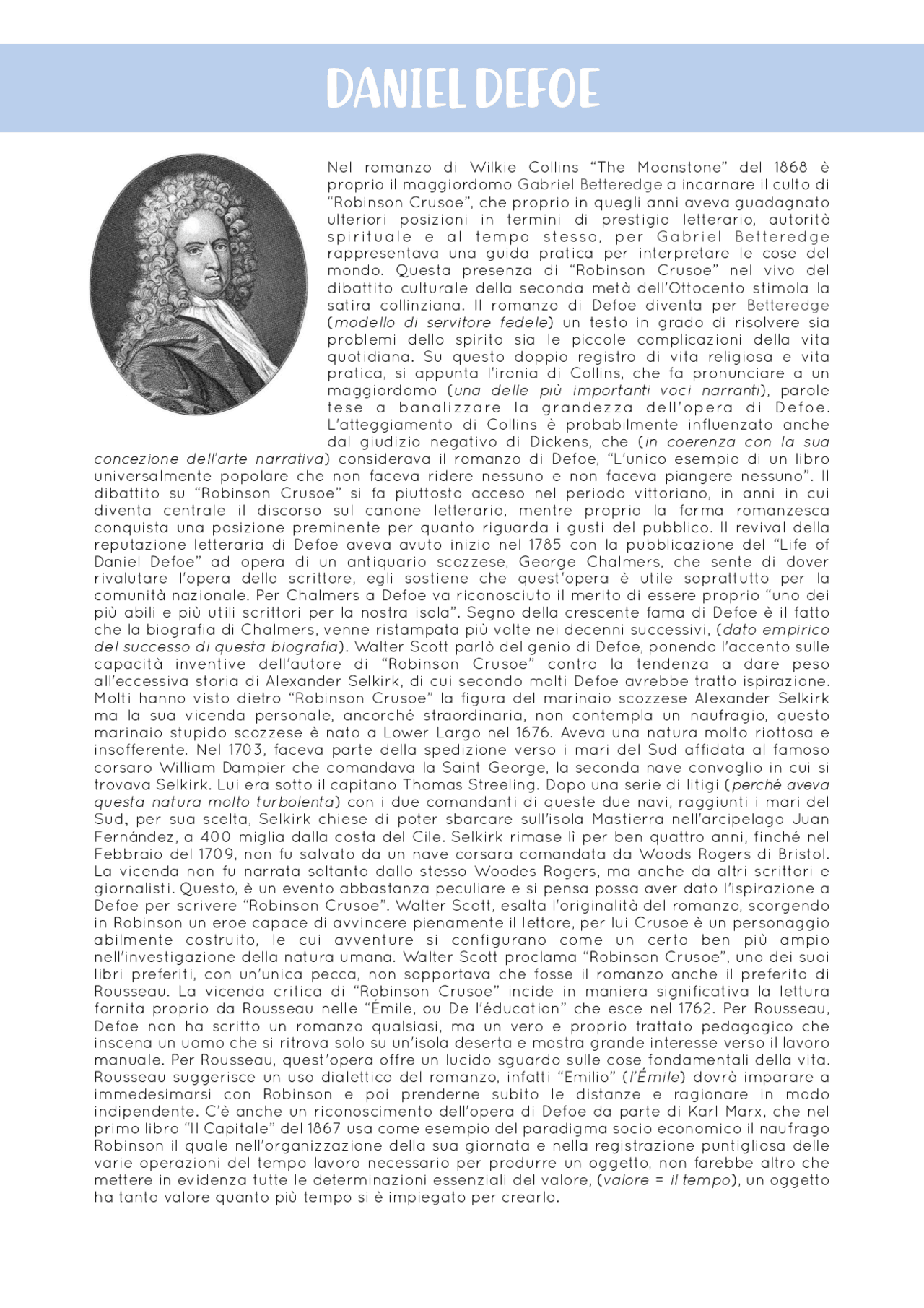 Daniel Defoe Primi Due Capitoli Docsity