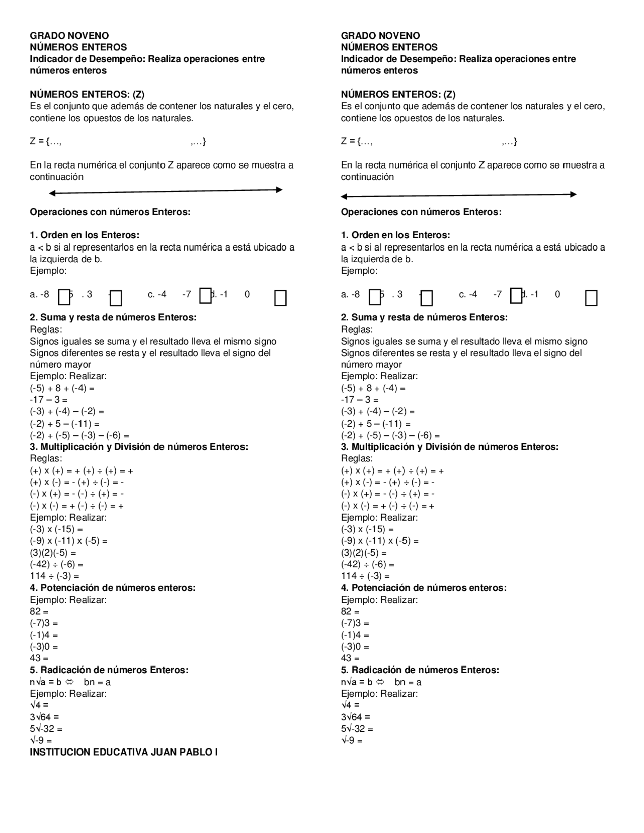 OPERACIONES CON NUMEROS ENTEROS - Docsity