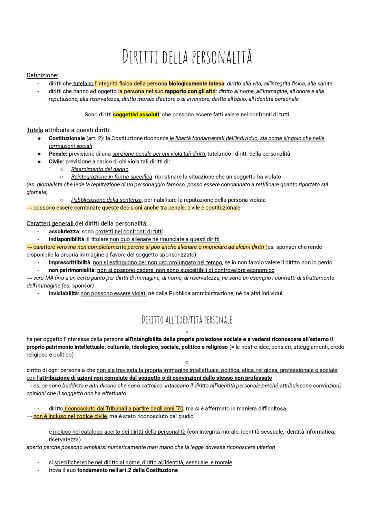 Diritti Della Personalità Docsity
