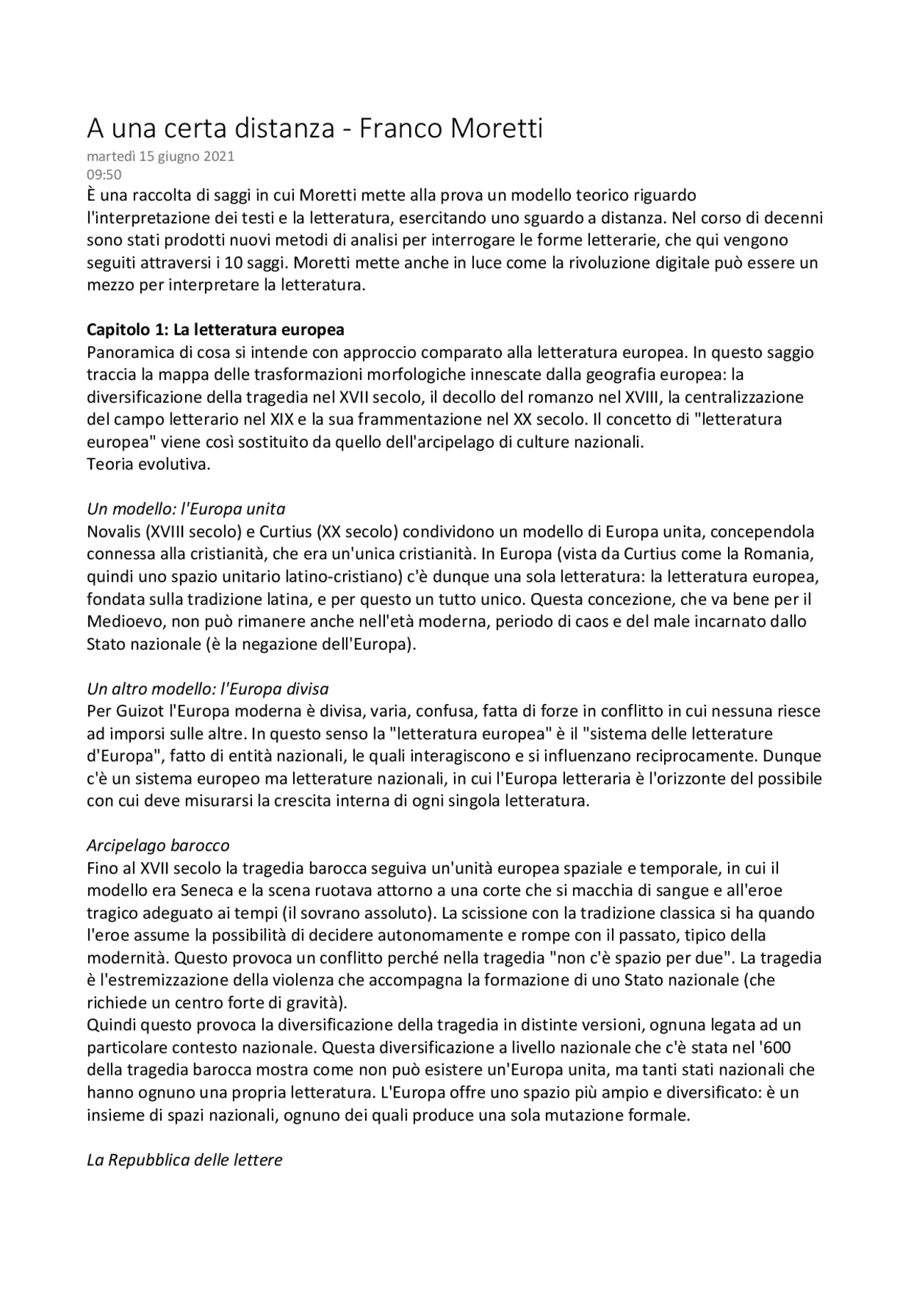 Riassunto A Una Certa Distanza Capitoli 1 2 3 5 Docsity