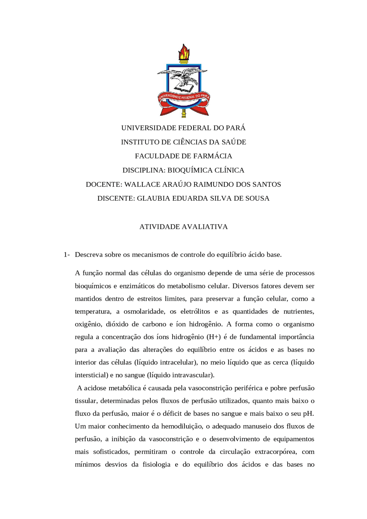 Bioquímica Clínica Equilíbrio ácido Base Equilíbrio