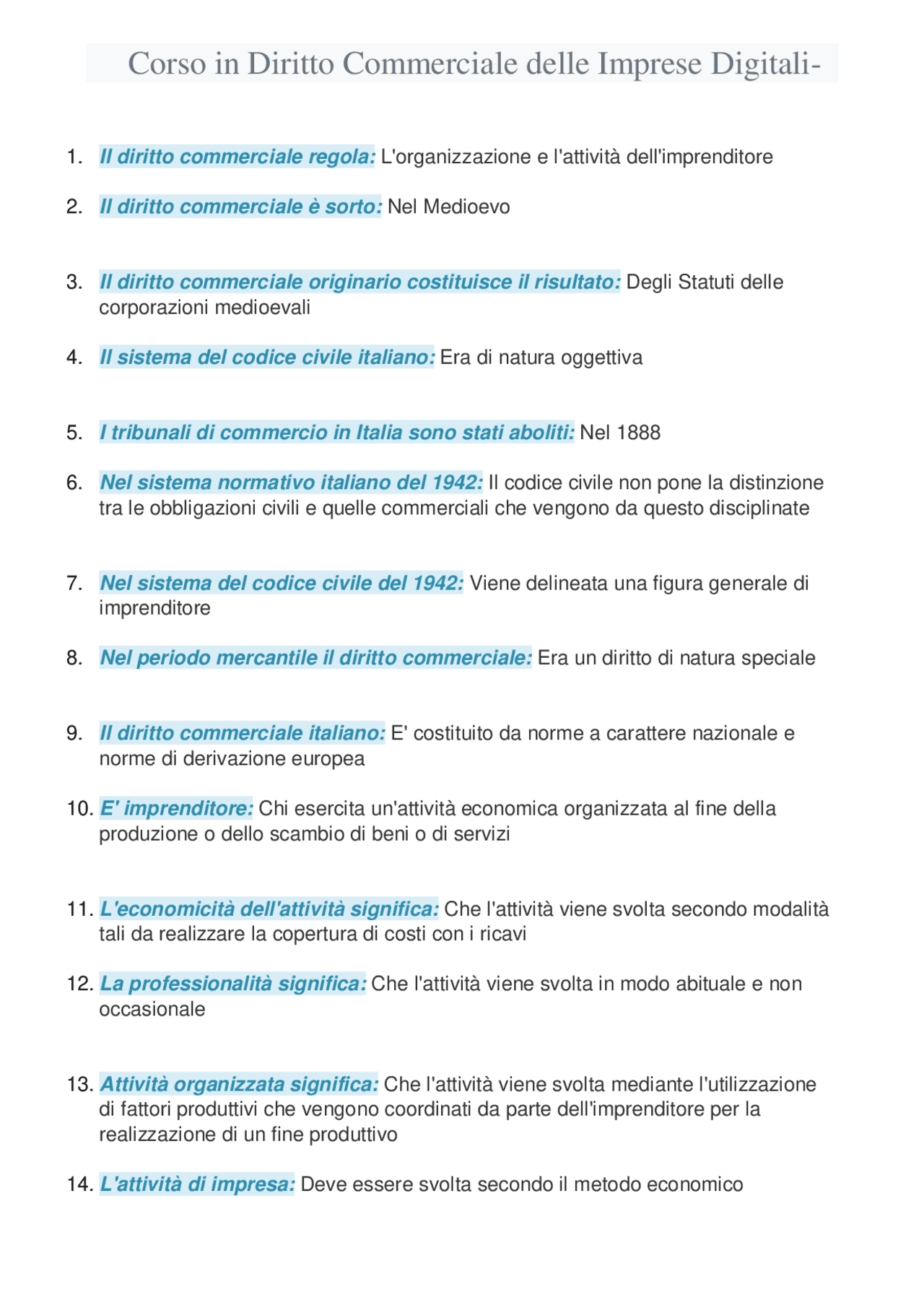 Domande e risposte Diritto Commerciale delle Imprese Digitali - Docsity