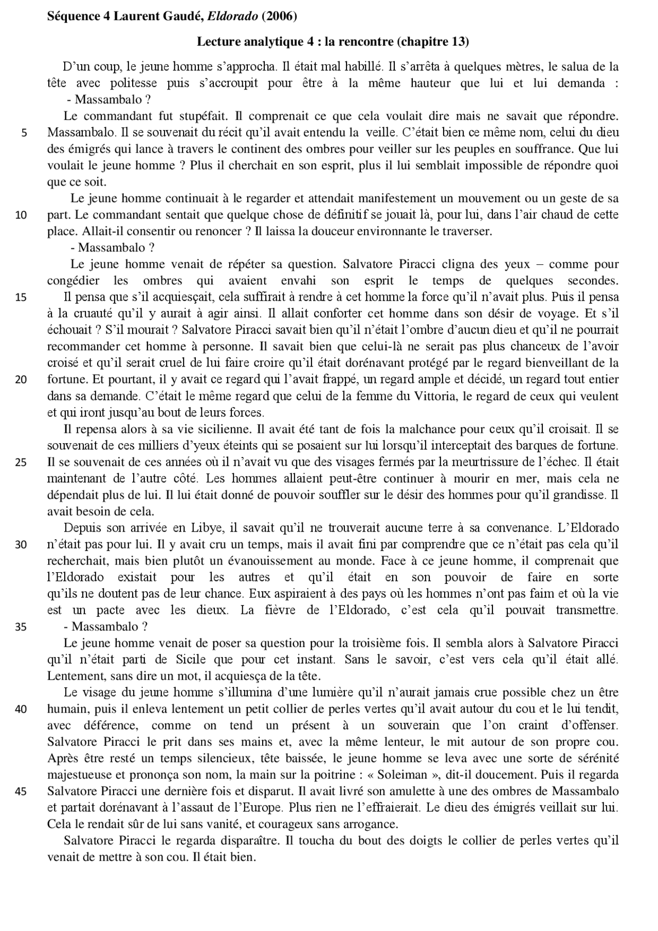 Lecture Analytique Laurent Gaudé Eldorado Docsity