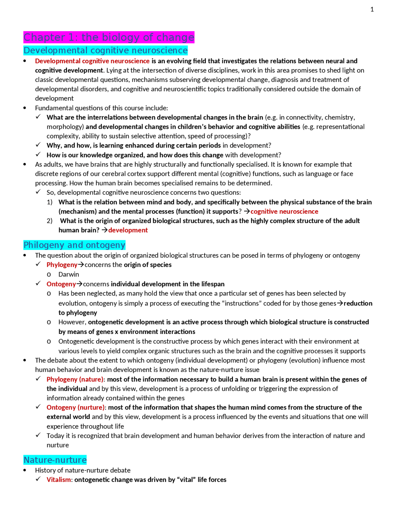 Riassunto Completo Developmental Cognitive Neuroscience Docsity