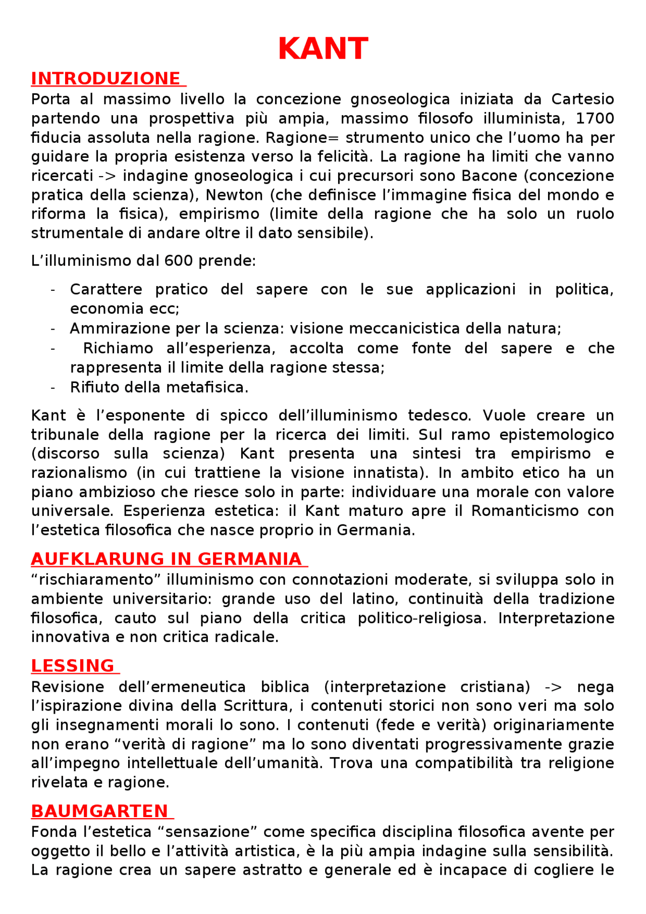 Immanuel Kant Riassunto Docsity