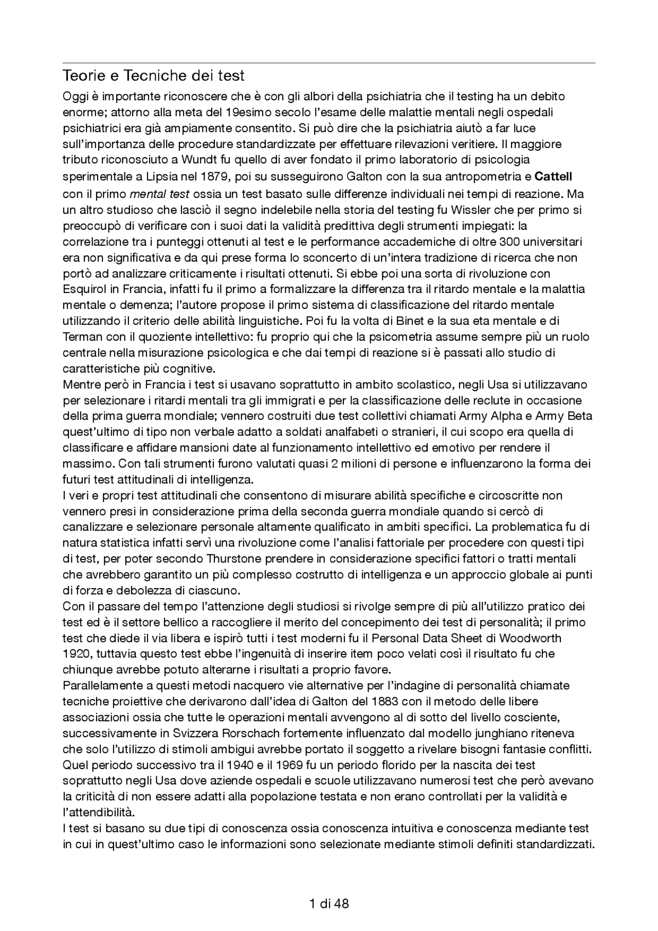 Teorie E Tecniche Dei Test Psicologici Sintesi Del Corso Di