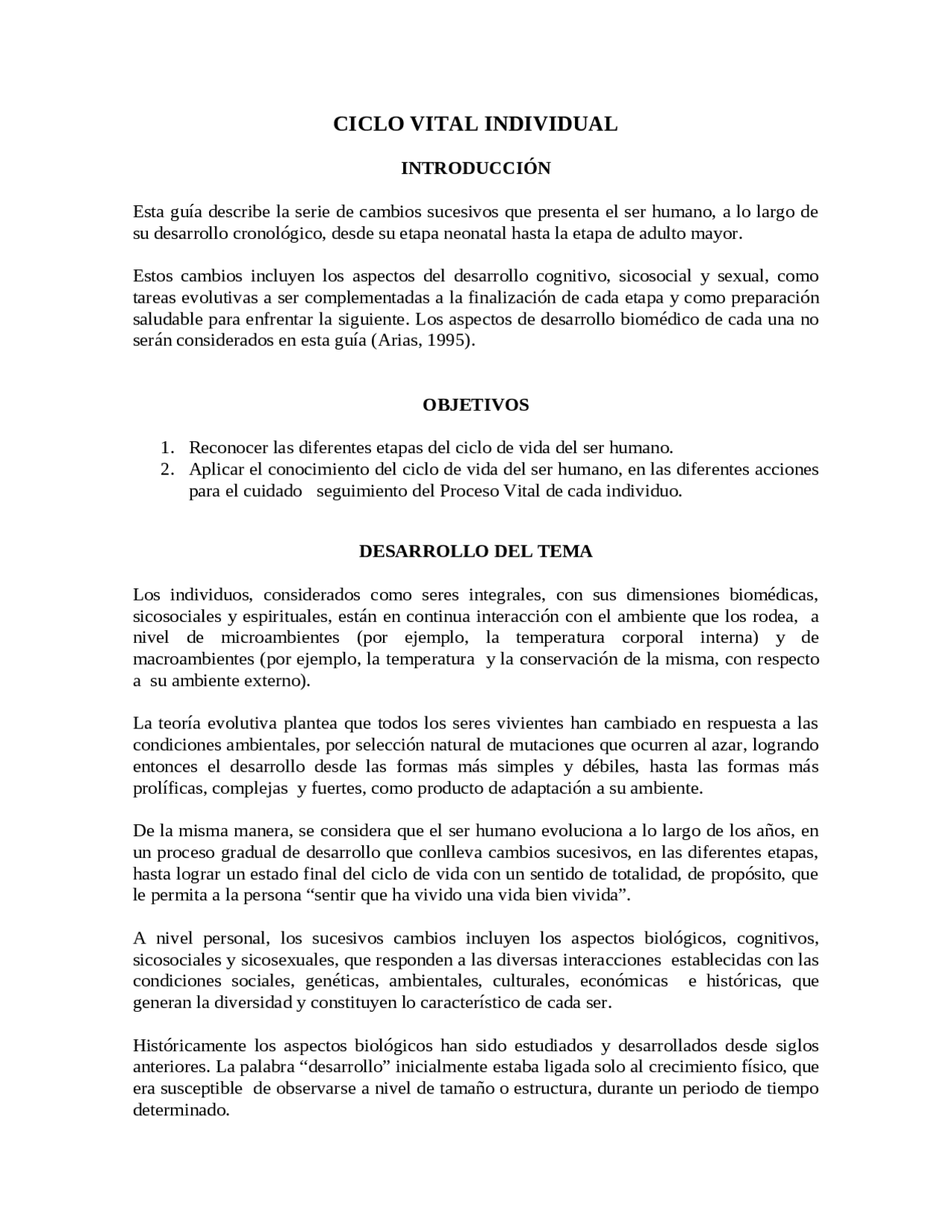 Ciclo Vital Individual Resúmenes De Ciencias De La Salud Docsity