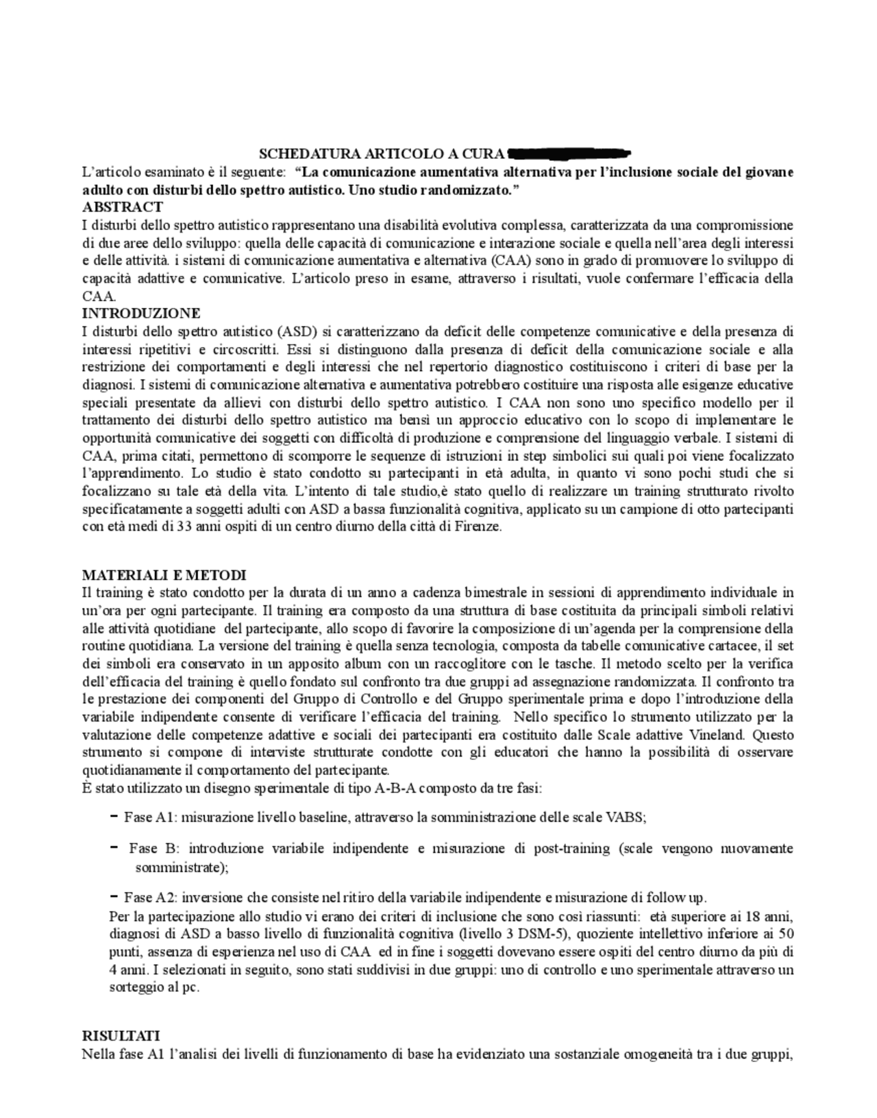 Schedatura Articolo Peda Docsity