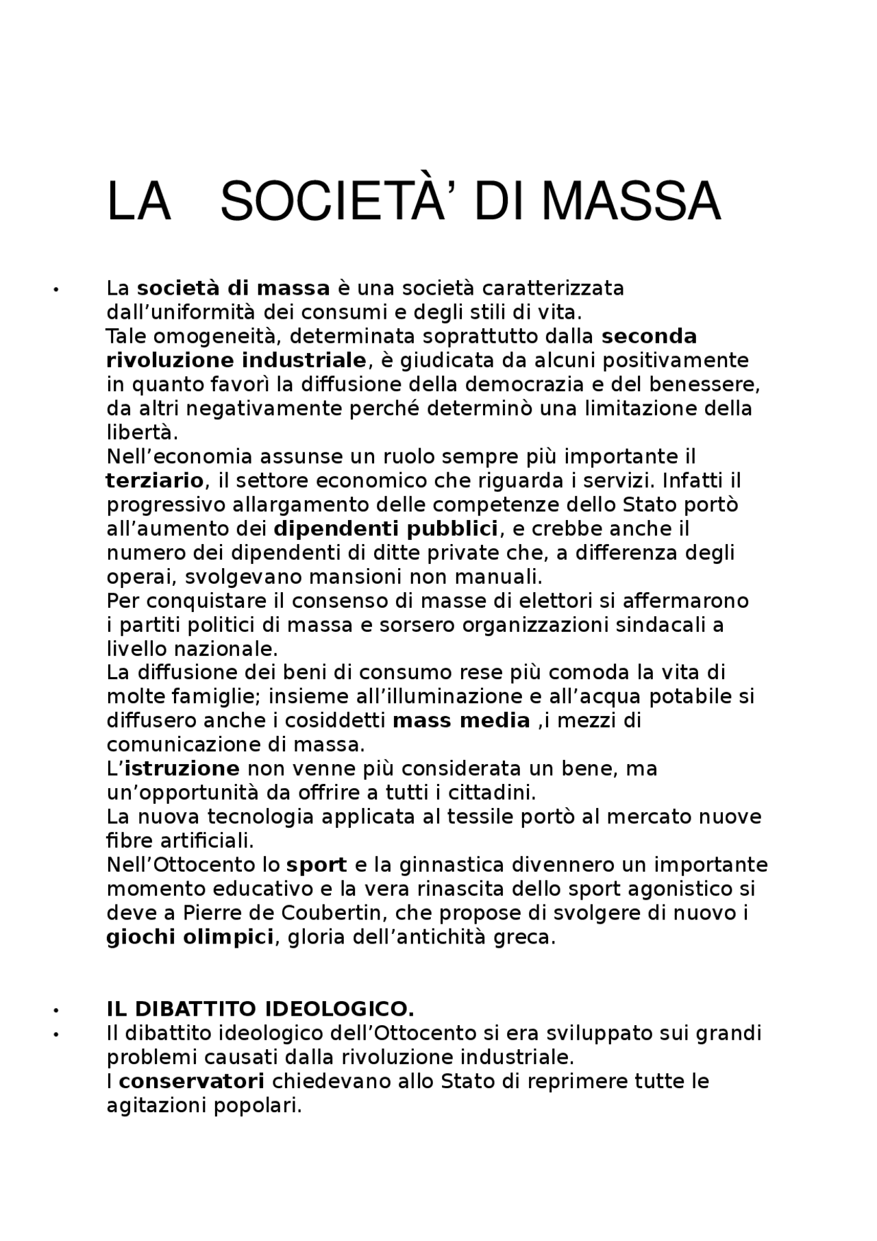 Sintesi Di Storia Sulla Società Di Massa Docsity