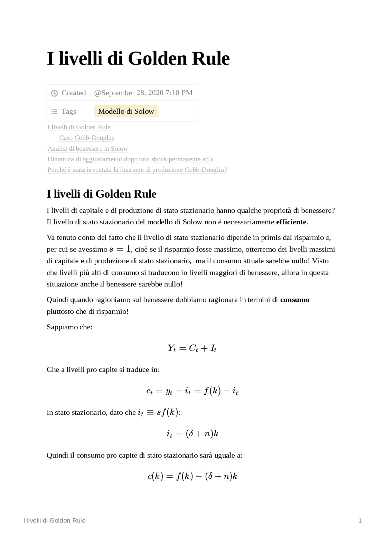 I livelli di Golden Rule nel modello di Solow | Appunti di ...