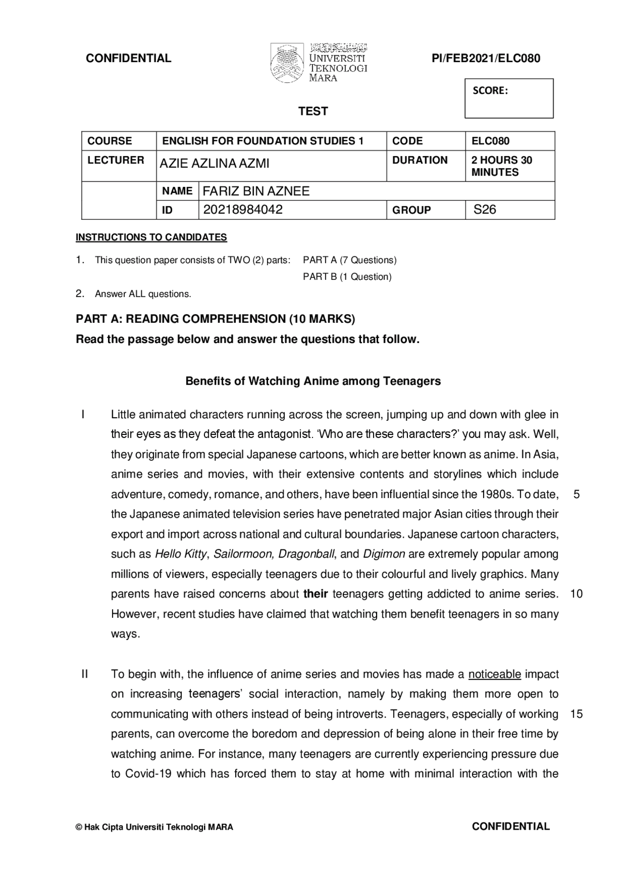 Mid Term Examination Docsity