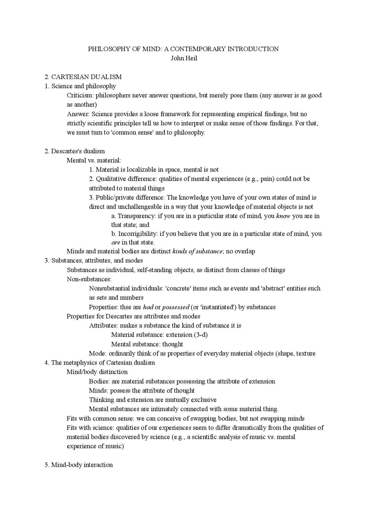 Philosophy Of Mind A Contemporary Introduction Docsity