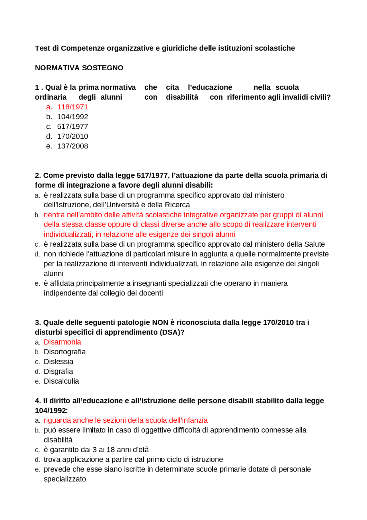 Test Tfa Su Normativa Scolastica Docsity