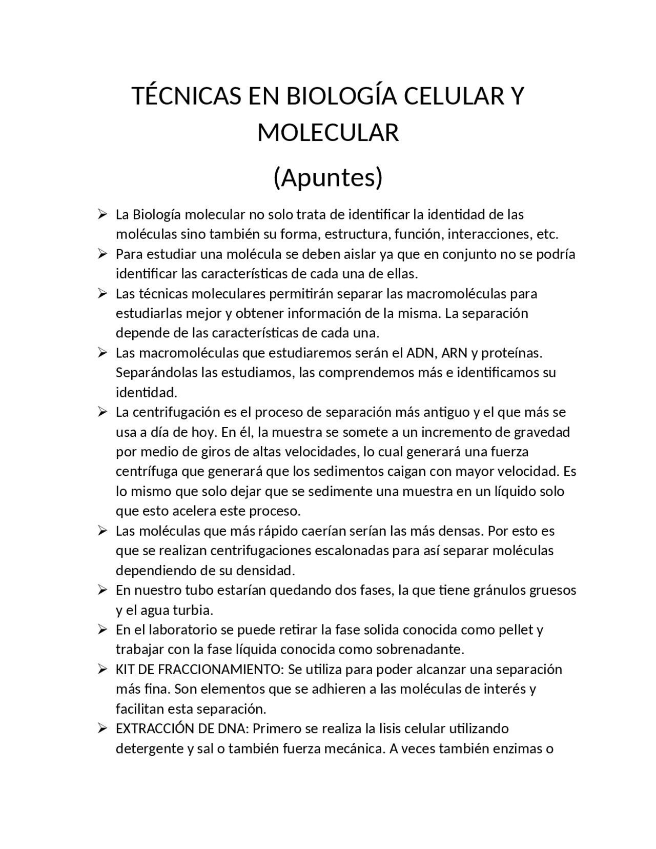 TÉCNICAS EN BIOLOGÍA CELULAR Y MOLECULAR | Resumos de Medicina | Docsity