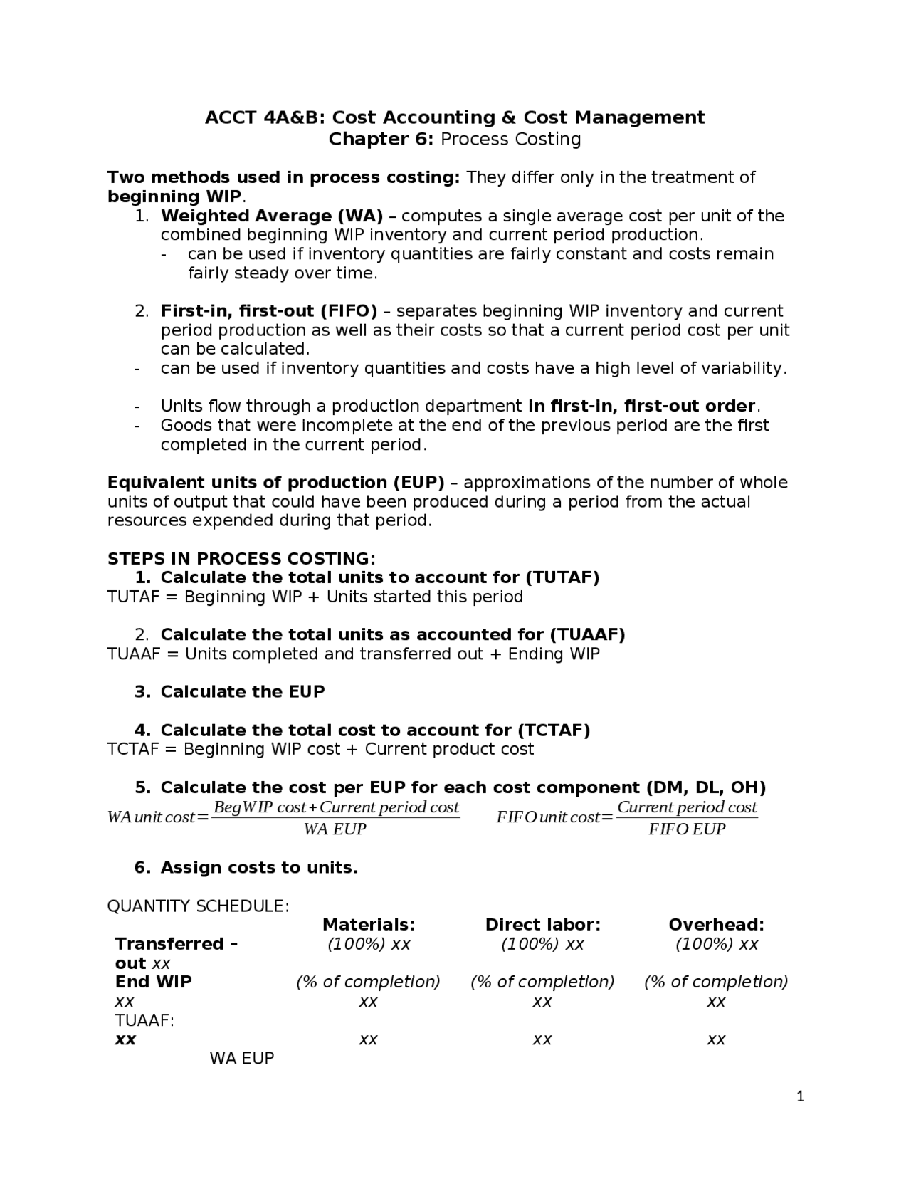 Reviewer for Process Costing | Assignments Cost Accounting | Docsity