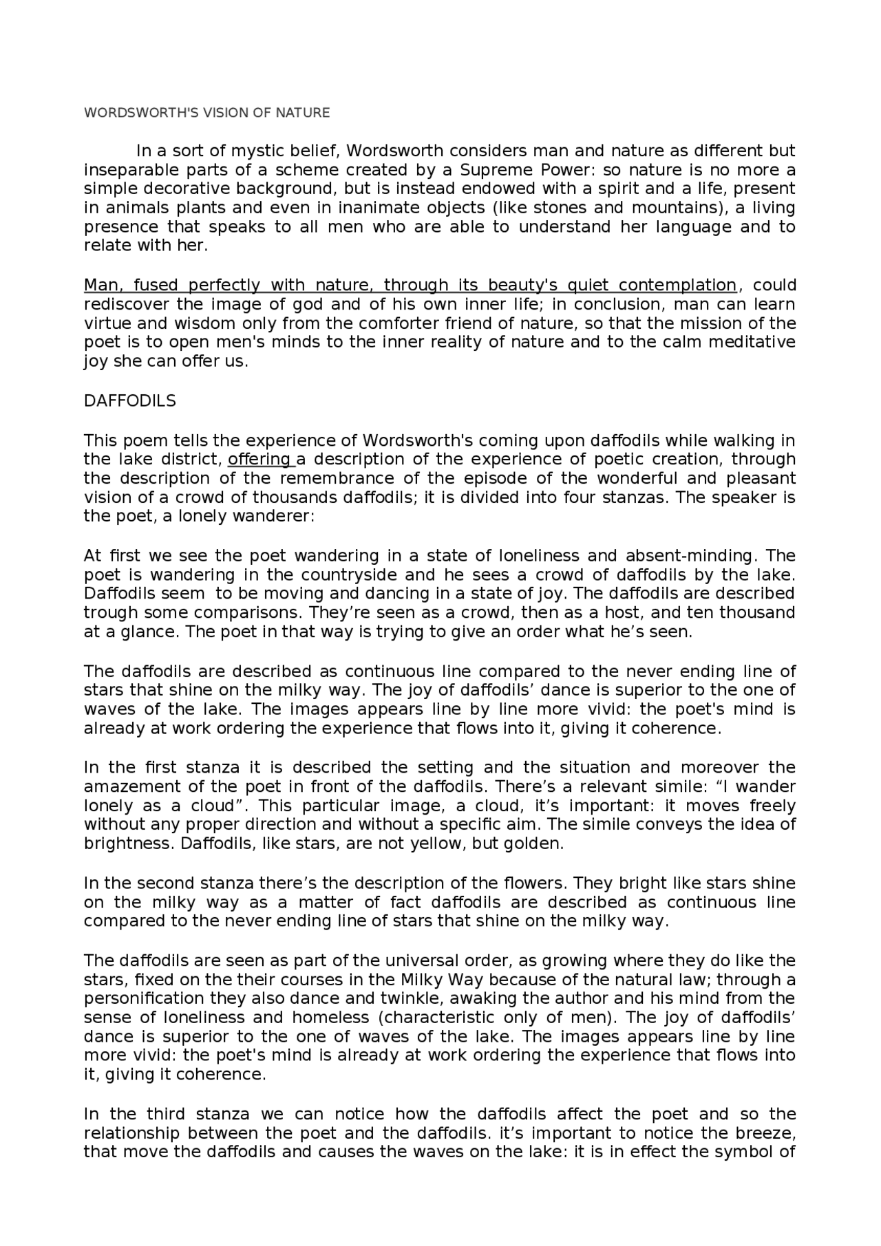 Analisi dettagliata dei Daffodils di William Wordsworth - Docsity