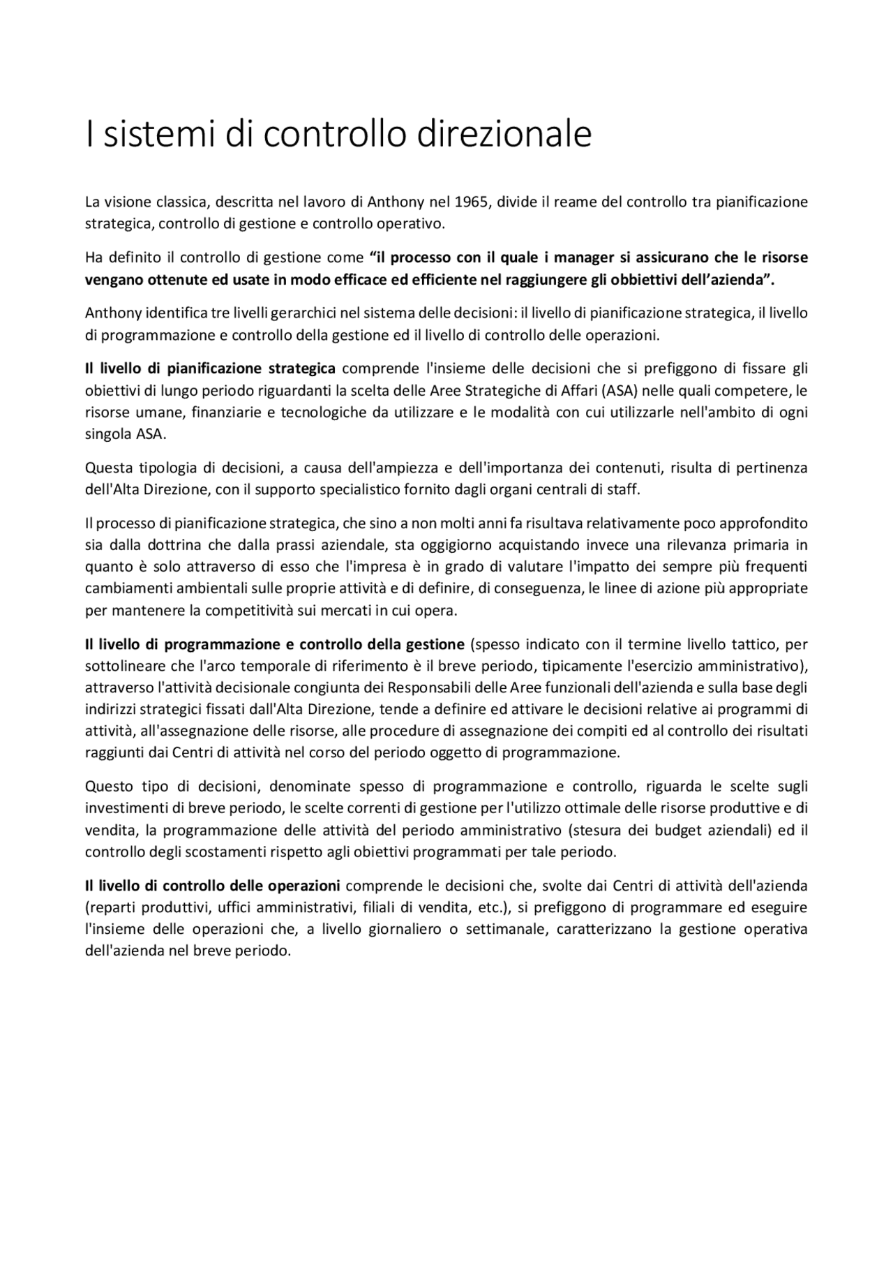 Appunti Sui Sistemi Di Controllo Direzionale Docsity