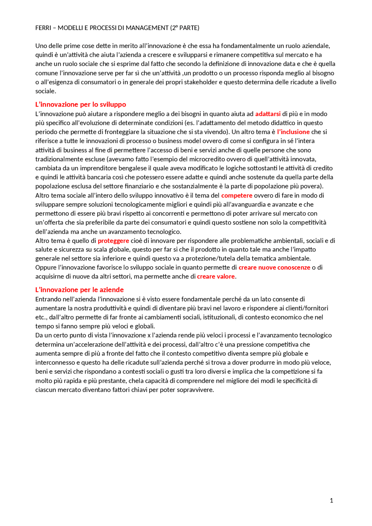 Appunti Per Il Corso Modelli E Processi Di Management Ferri Docsity