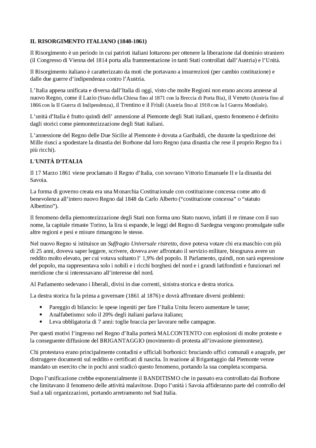 Il Risorgimento, L'Italia post-unitaria, L'età giolittiana - Docsity