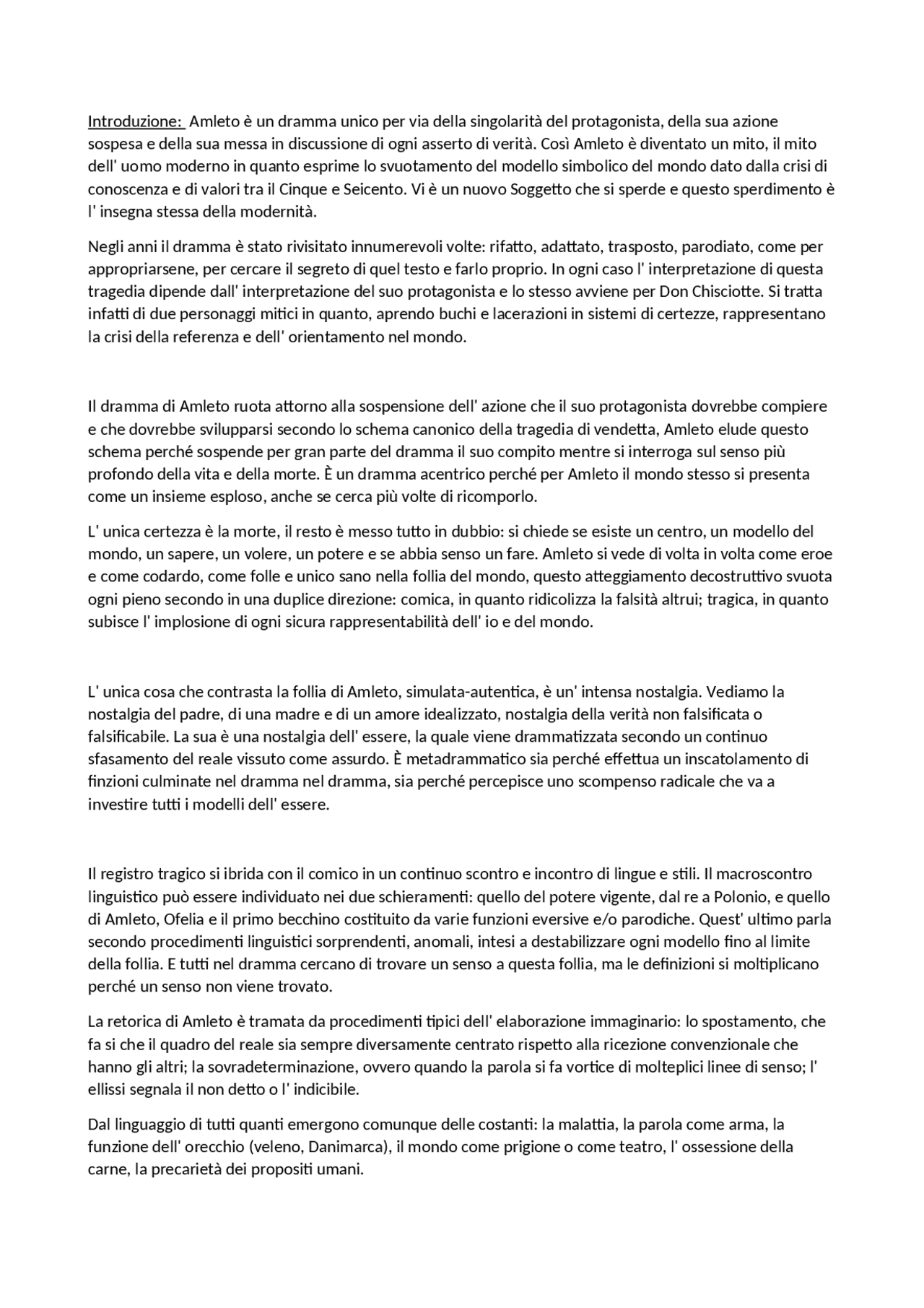 Amleto Riassunto Libro Docsity