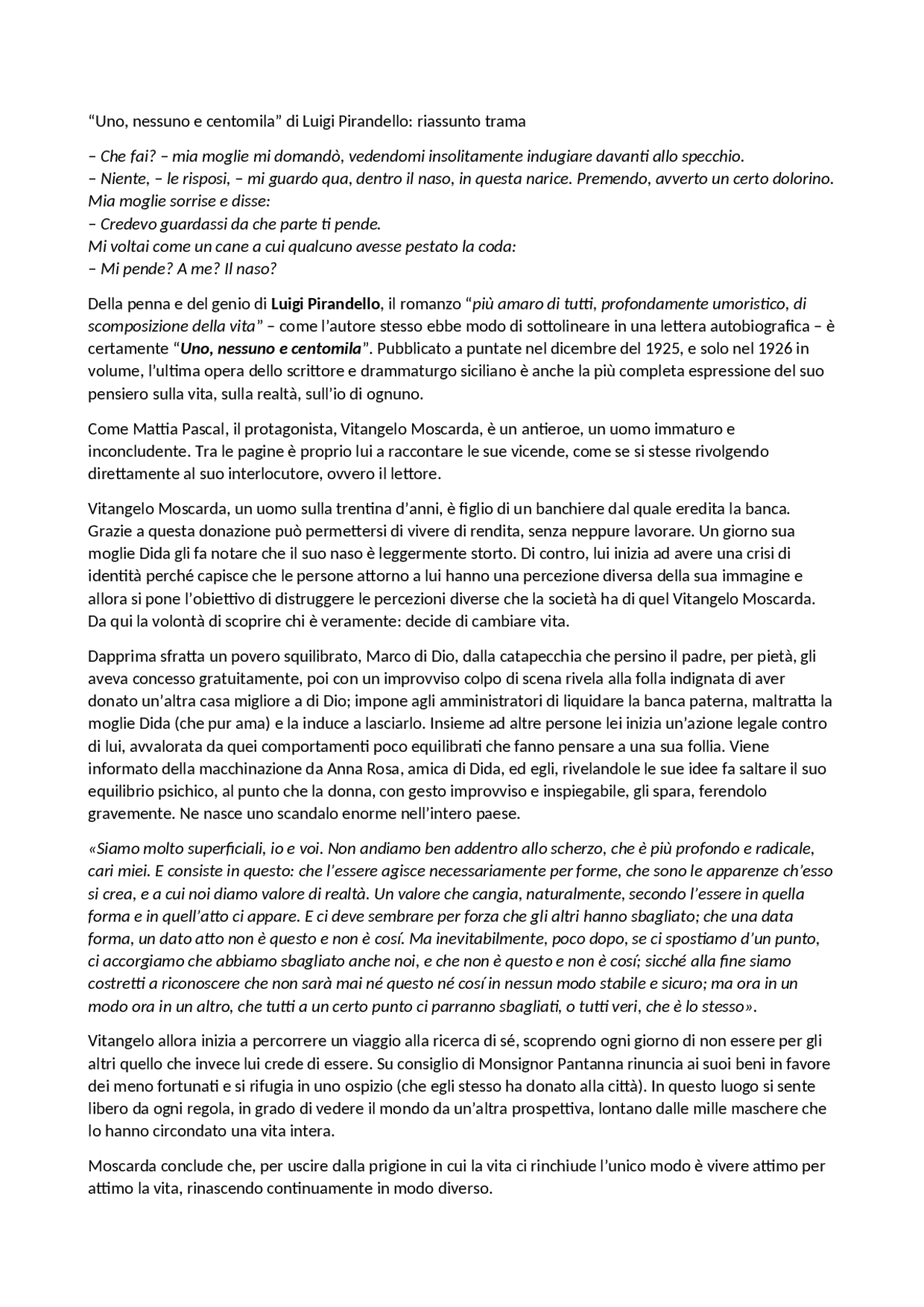 Riassunto Uno Nessuno Centomila Appunti Di Italiano Docsity