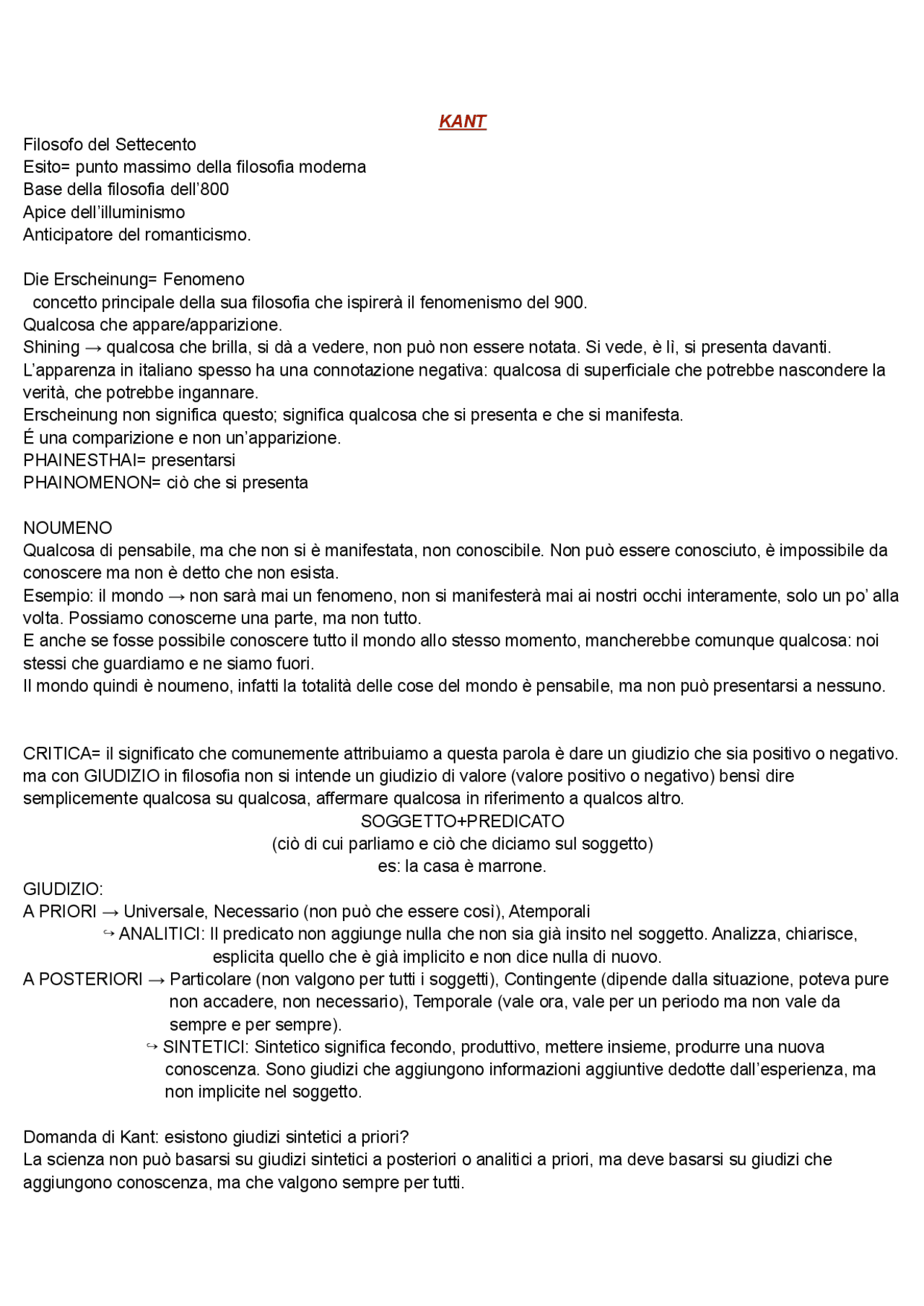 Appunti Filosofia Kant Docsity