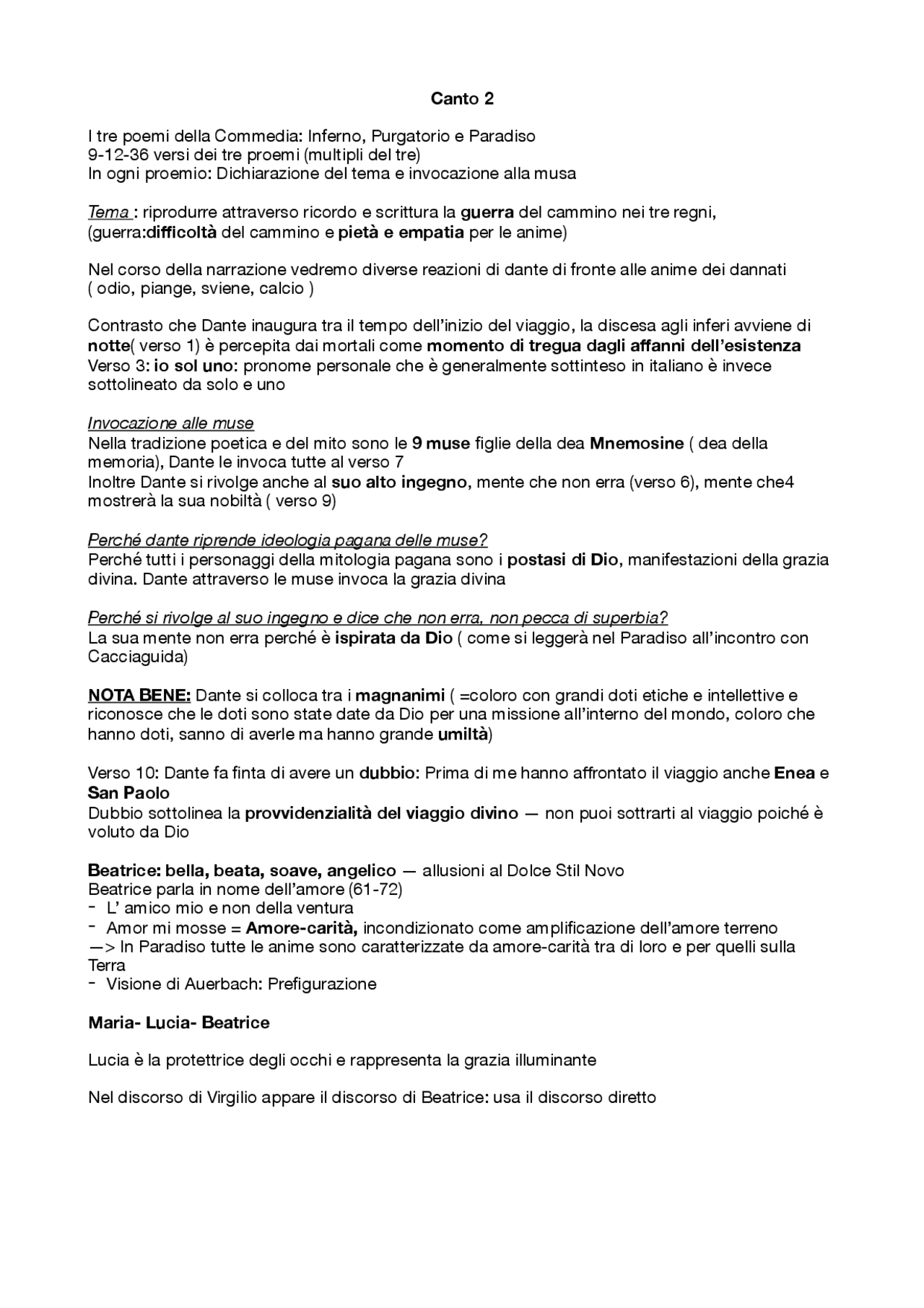 DIVINA COMMEDIA, Inferno, Canto 2 - Docsity