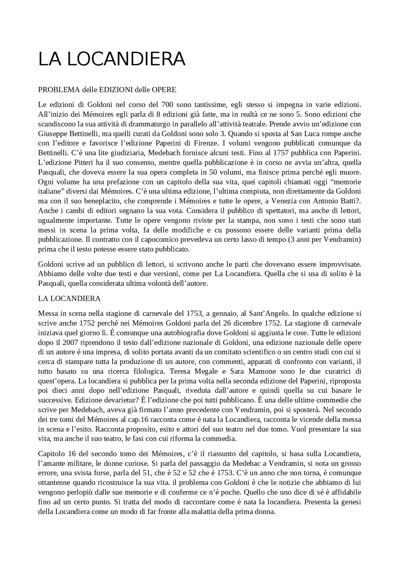 La Locandiera Appunti Di Analisi Docsity