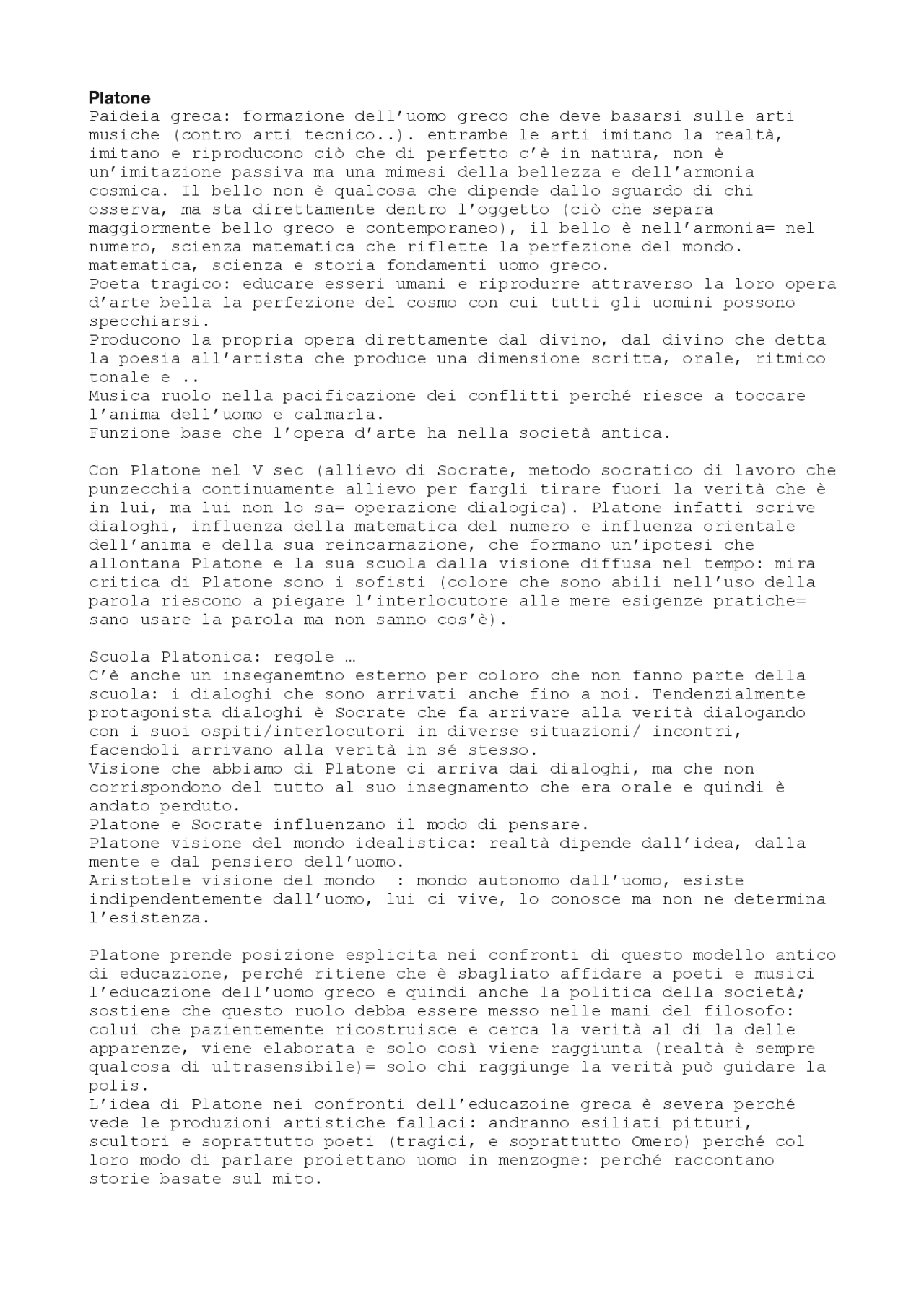 Appunti Lezioni Platone Docsity