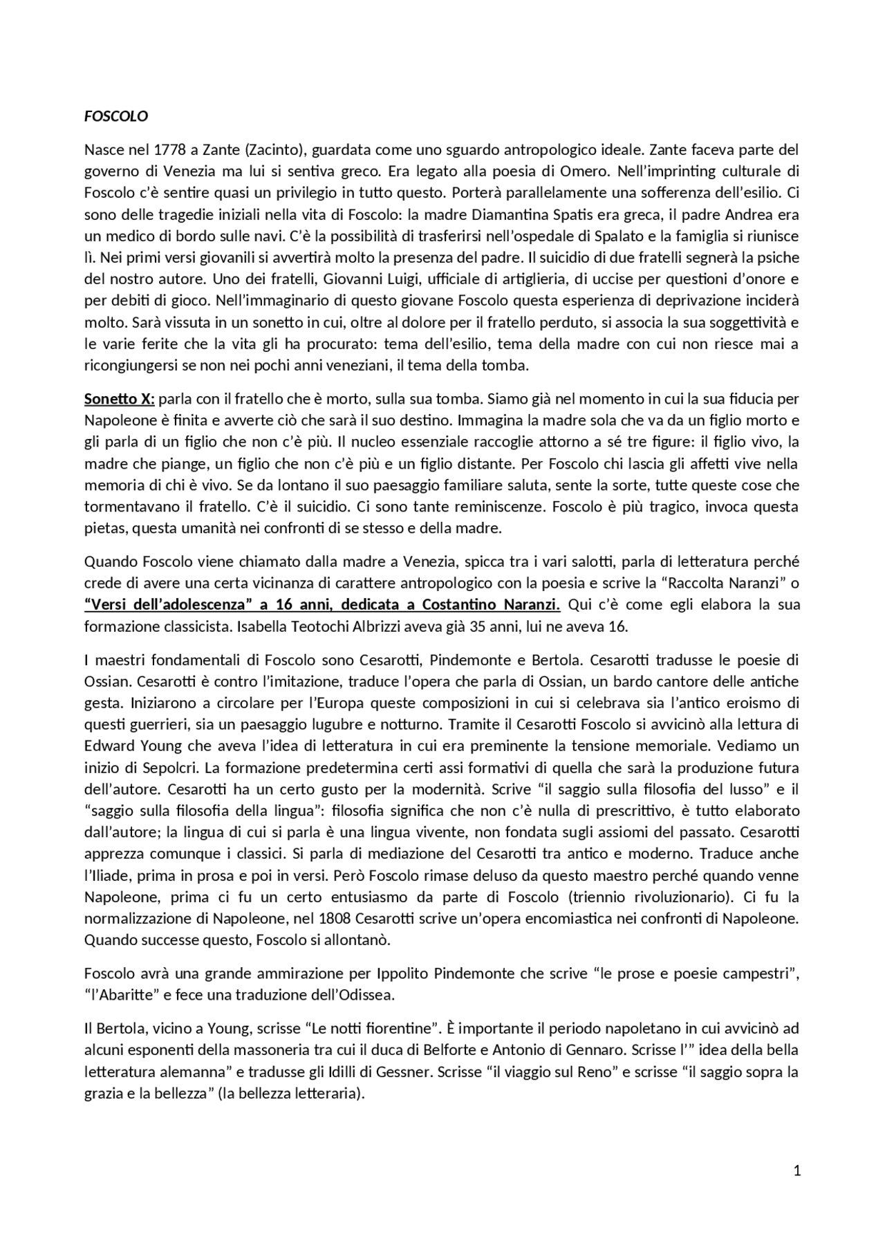 Riassunti Libro Su Foscolo Esame Cotrone Docsity